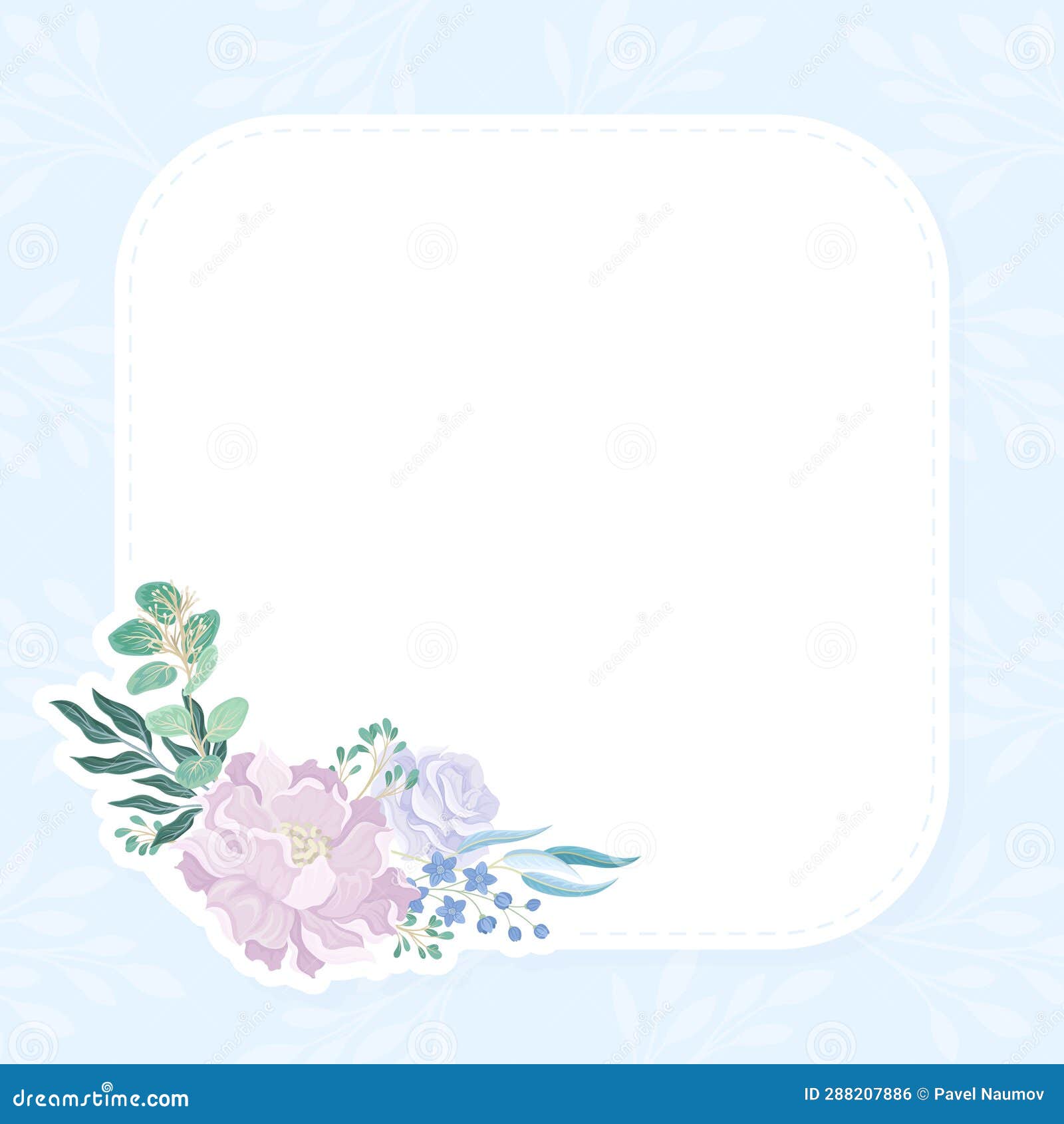 Blue Flowers Design with Blooming Flora Composition Vector Template ...
