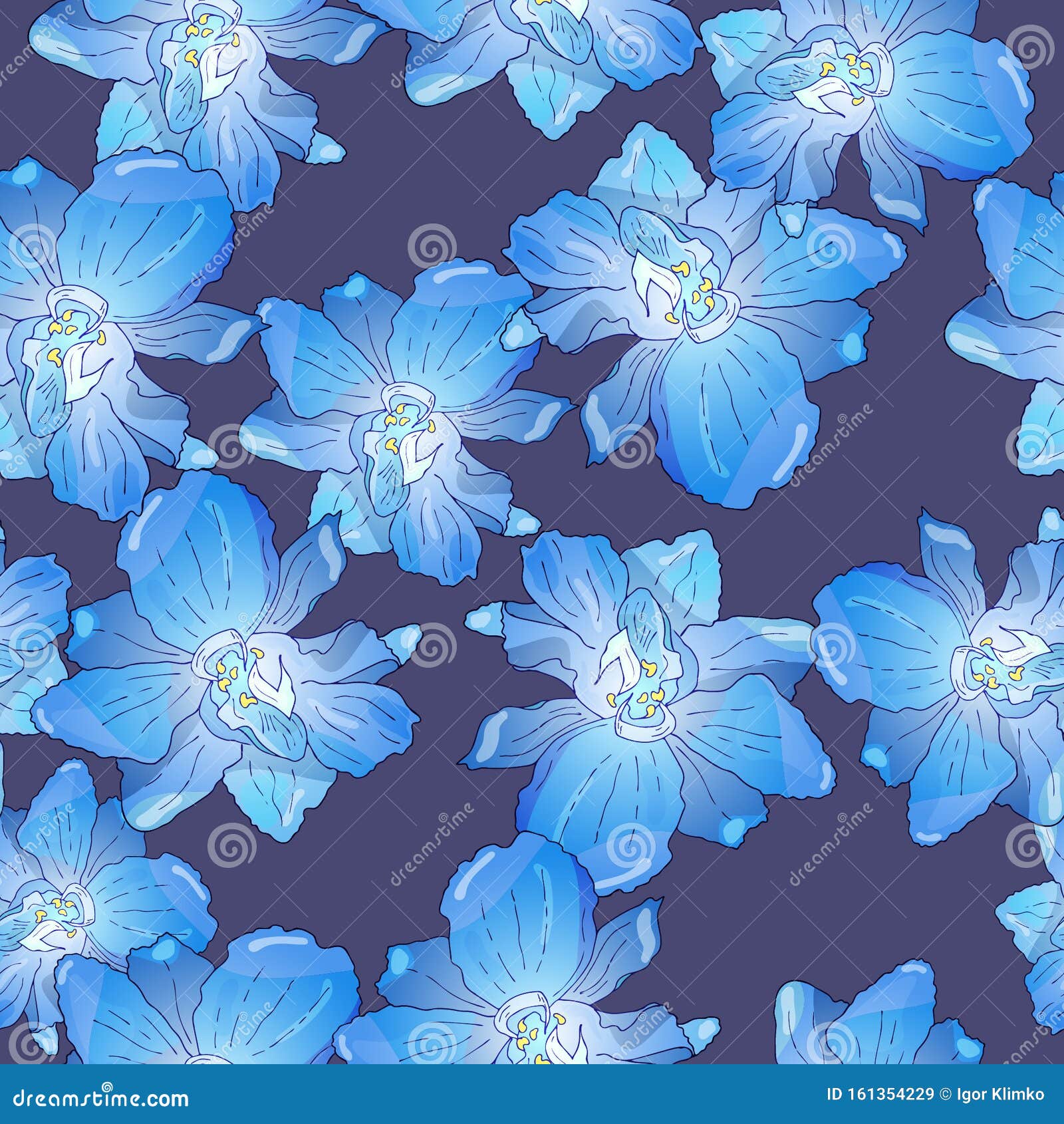 Blue Flowers Floral Seamless Pattern of Violets. Vector Illustration ...
