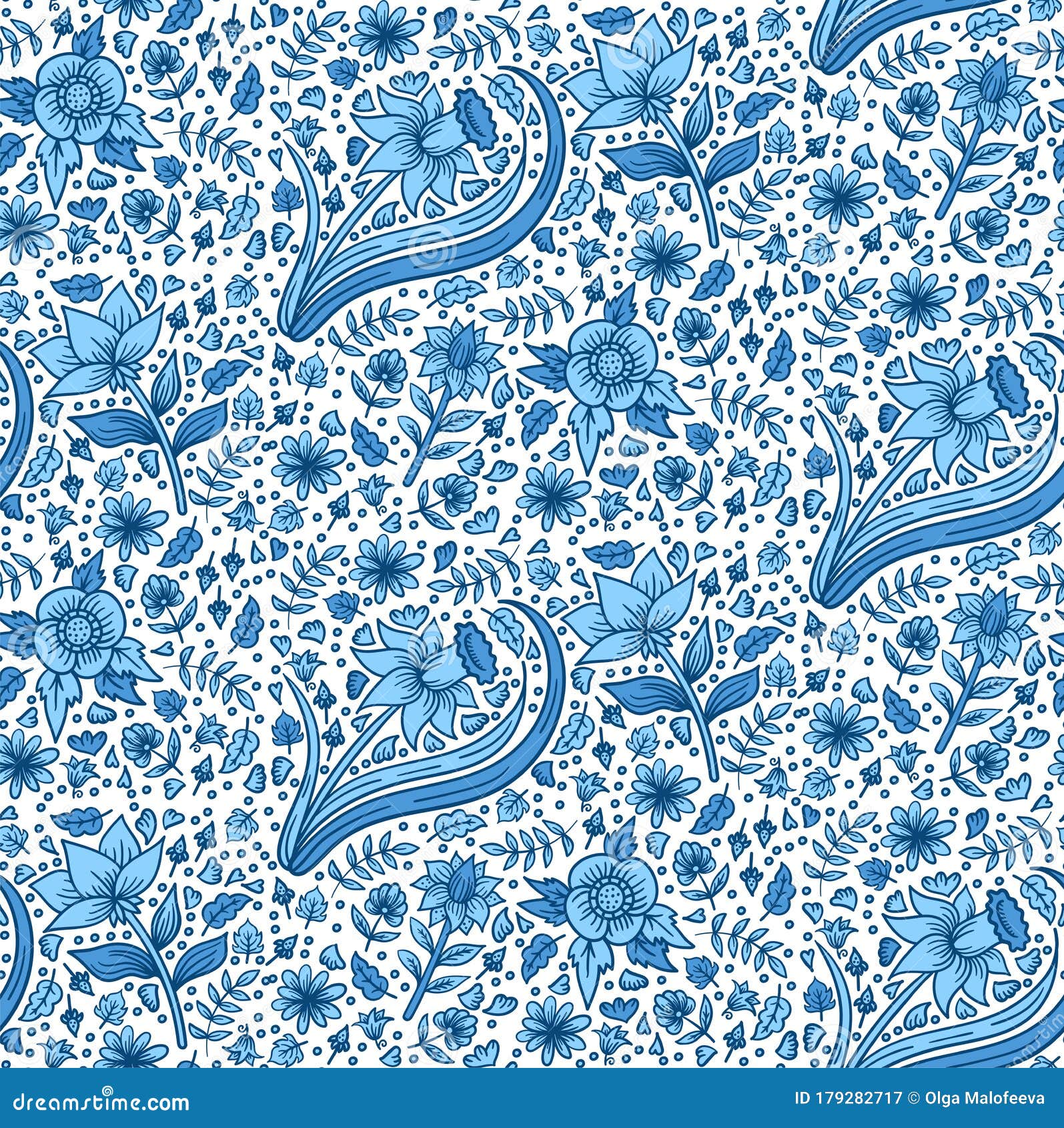 Blue flowers pattern stock vector. Illustration of botanical - 179282717