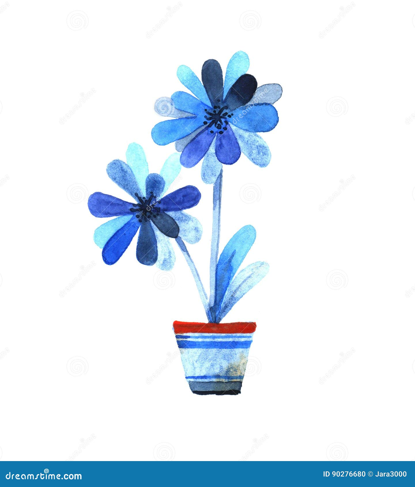 Blue flowers in a pot stock illustration. Illustration of growth - 90276680