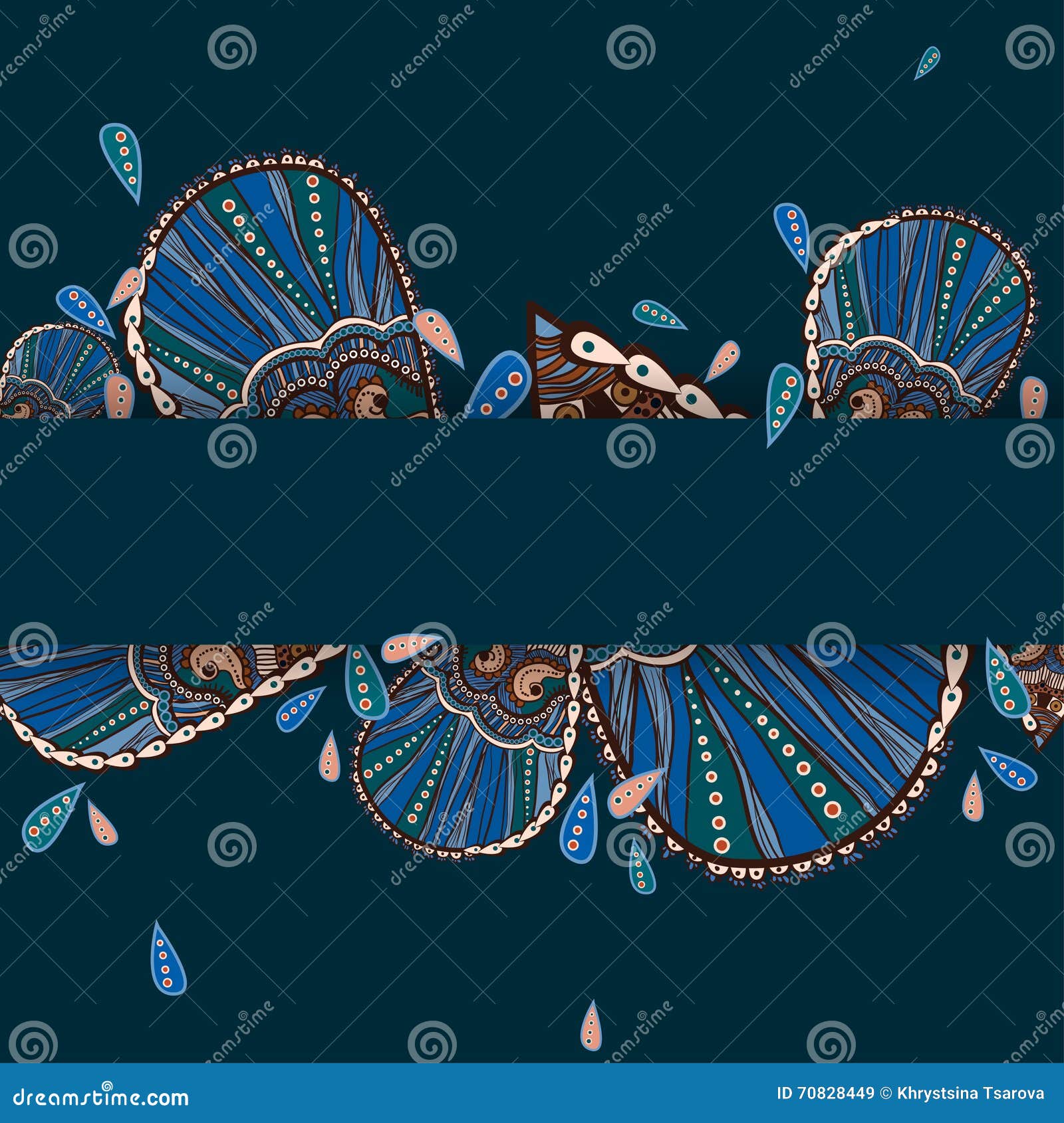 Blue Flowers with Rectangle Frame Stock Vector - Illustration of doodle ...