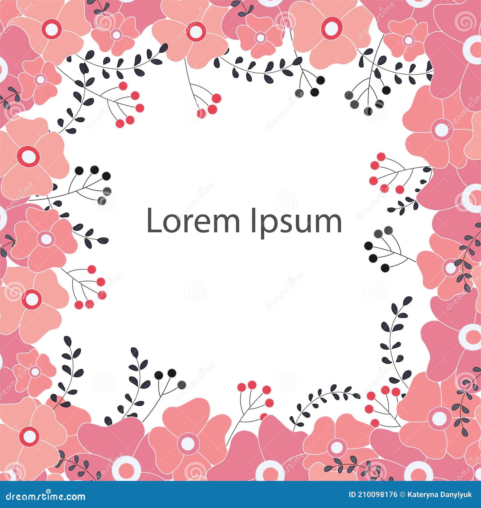 Colorful Pink Floral Frame, Lorem Ipsum Art Design Elements Stock ...