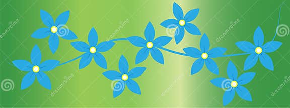 Blue Flowers Line in Green Background Stock Illustration - Illustration ...