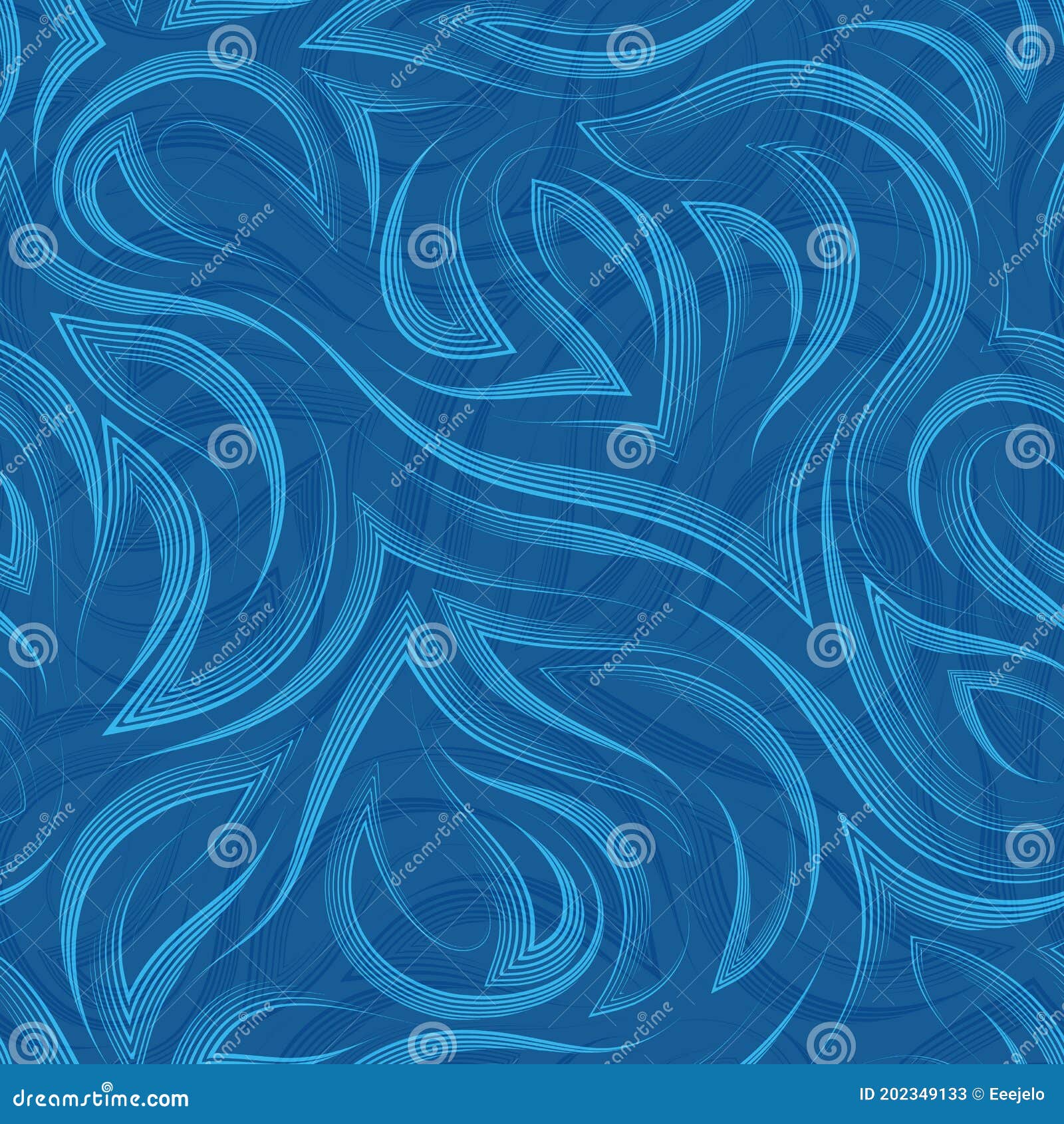 Blue Flowing Lines and Corners Vector Geometric Seamless Pattern on ...