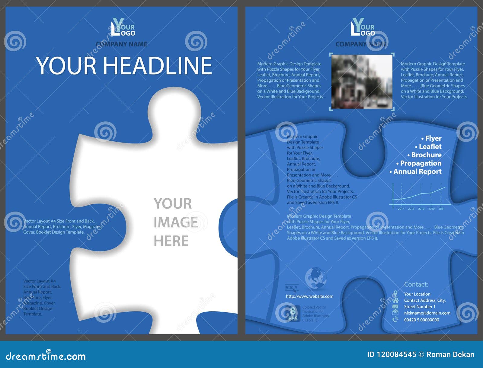Blue Flyer Template with Puzzle Shape Stock Vector - Illustration of ...