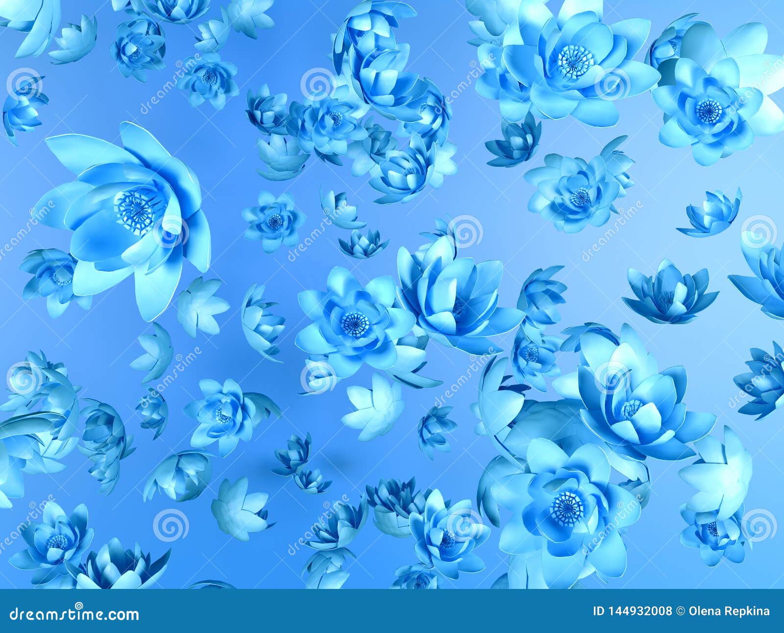 Blue Flying Flowers on a Blue Background As a Wallpaper - Illustration ...