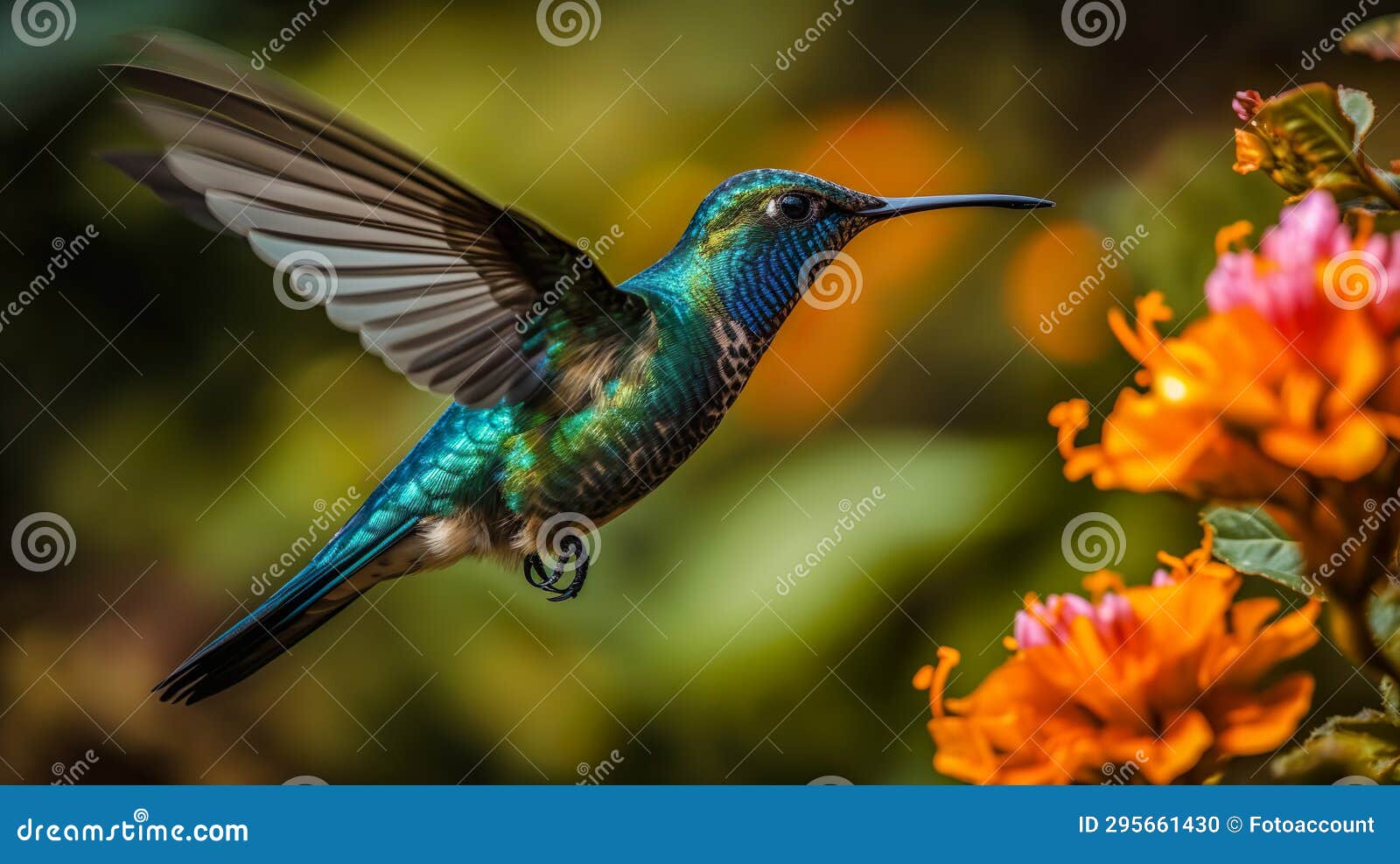 Hummingbird Flapping Its Wings In Flight, Showing Off Its Colorful ...