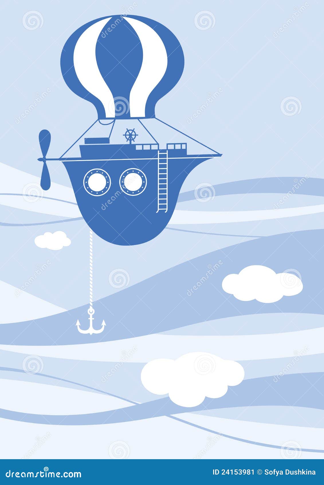 Flying Ship Inspiration With Happy Kids Stock Illustration ...