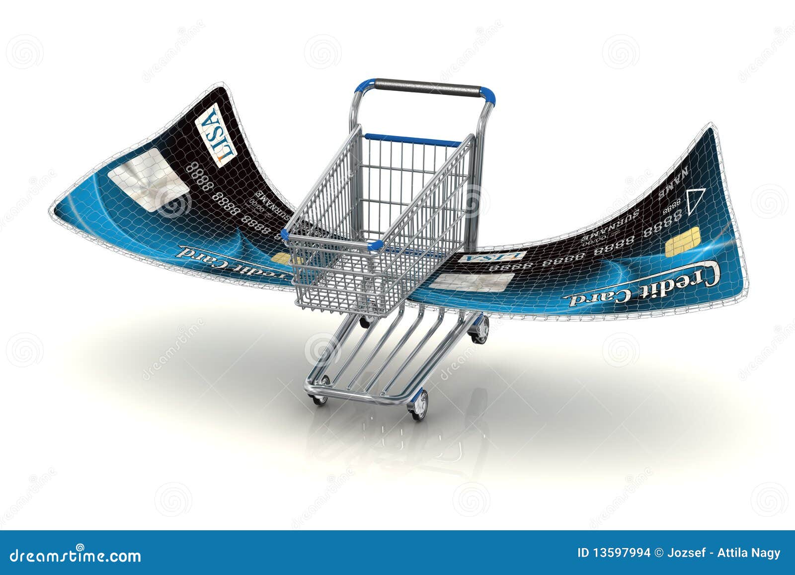Blue Flying shopping cart stock illustration. Illustration of chrome ...