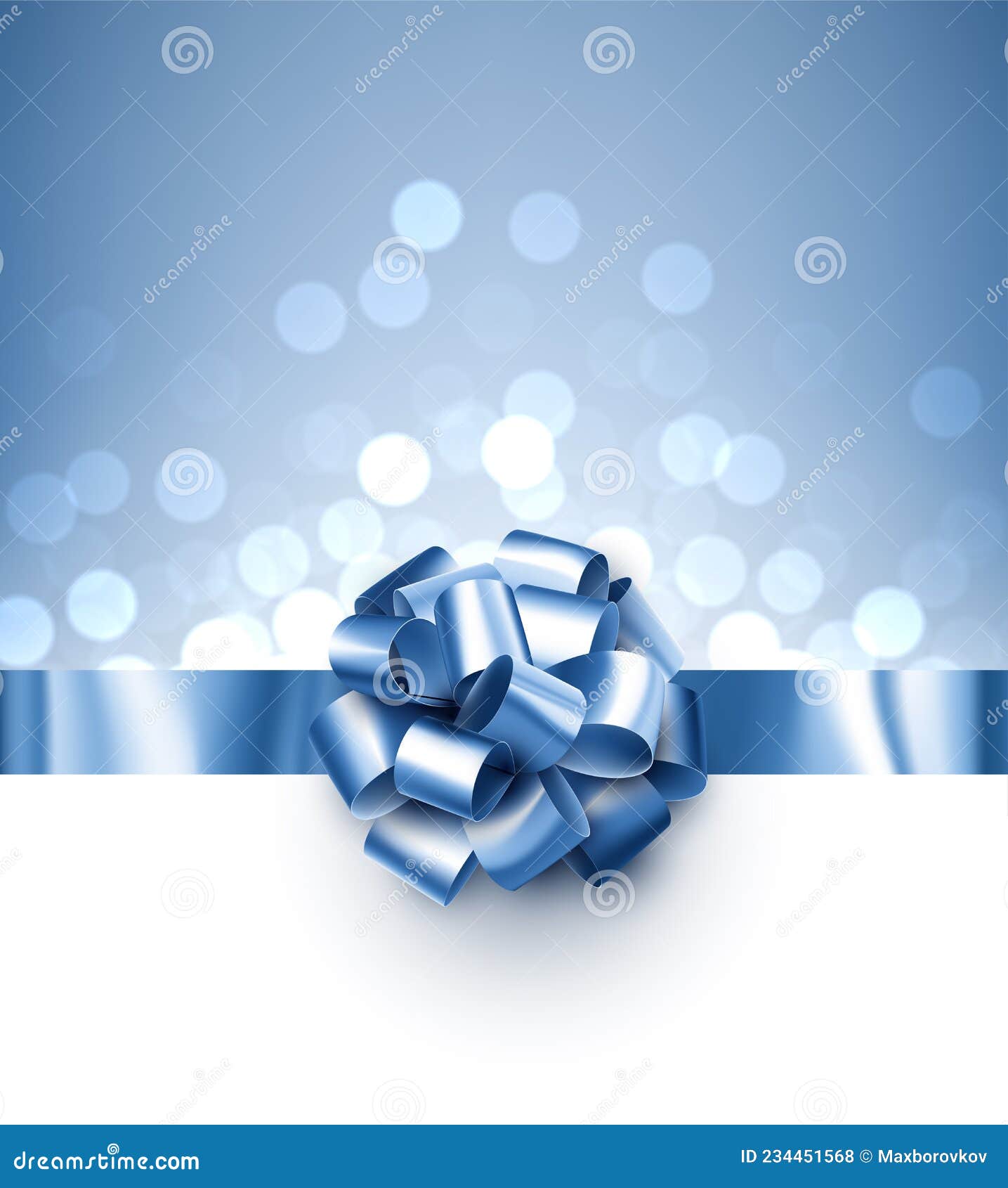 Blue Foil Ribbon with Beautiful Bow on Blue Bokeh Background Stock ...