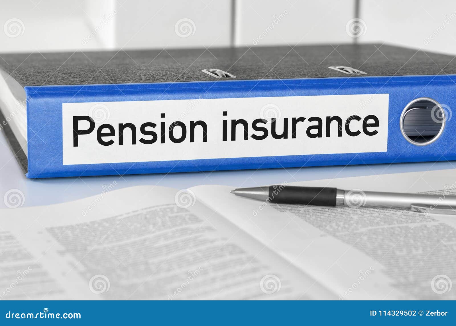 Blue Folder with the Label Pension Insurance Stock Photo - Image of ...
