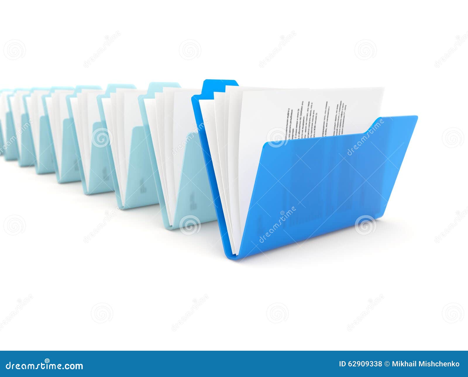 Blue folder in a row stock illustration. Illustration of document ...