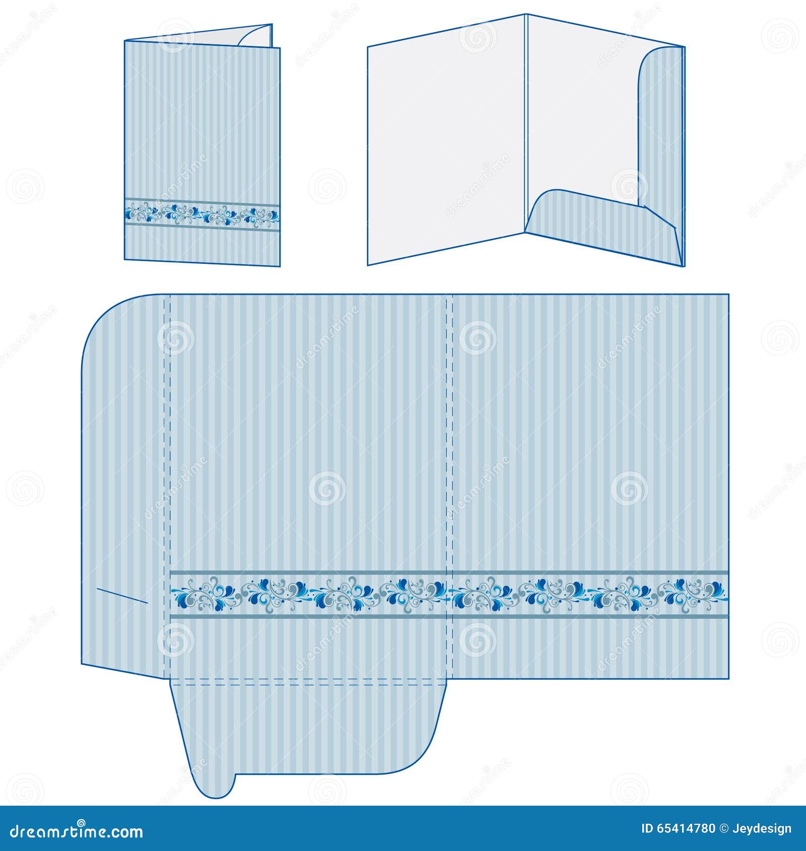 Blue Folder Template with Stripes and Floral Details Stock Vector ...