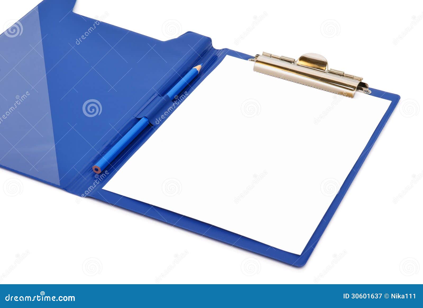 Blue Folder with White Sheet and Pencil on it Stock Illustration ...