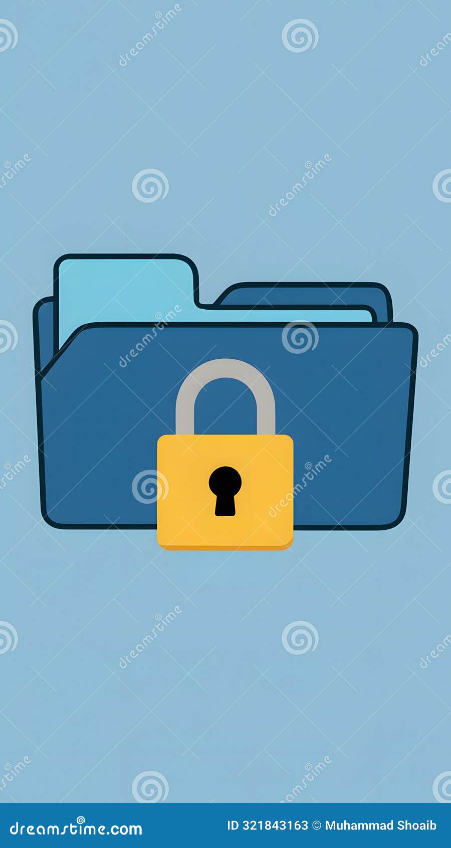 Blue Folder with Yellow Padlock Icon on Light Blue Background ...