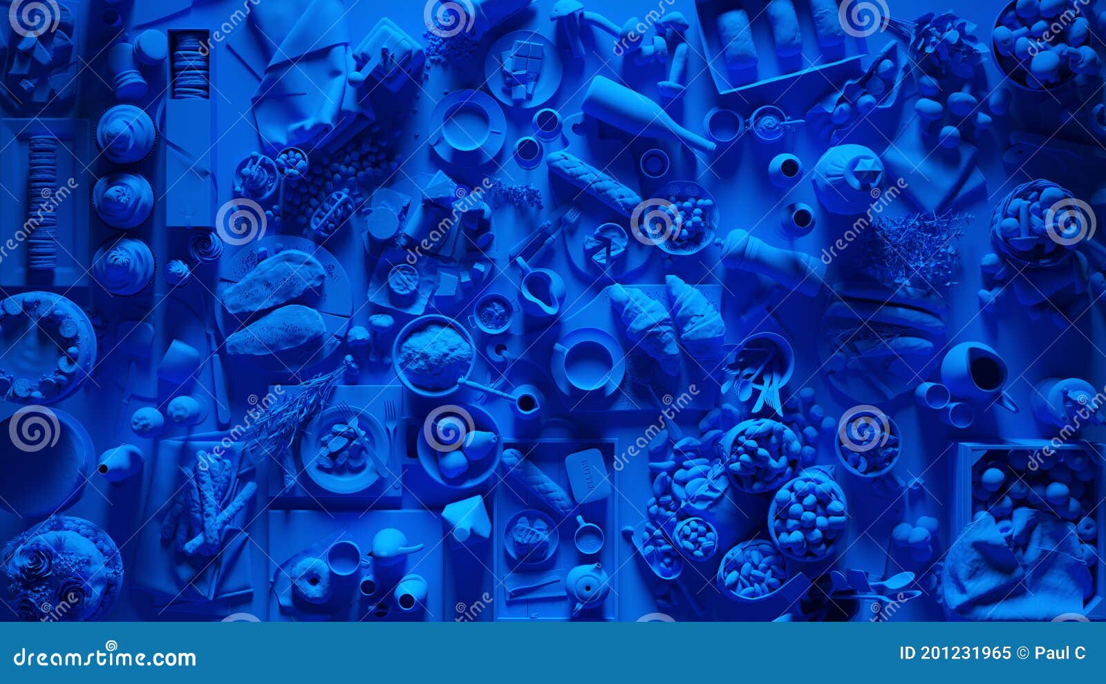 Blue Food Collage Wall stock illustration. Illustration of dipping ...