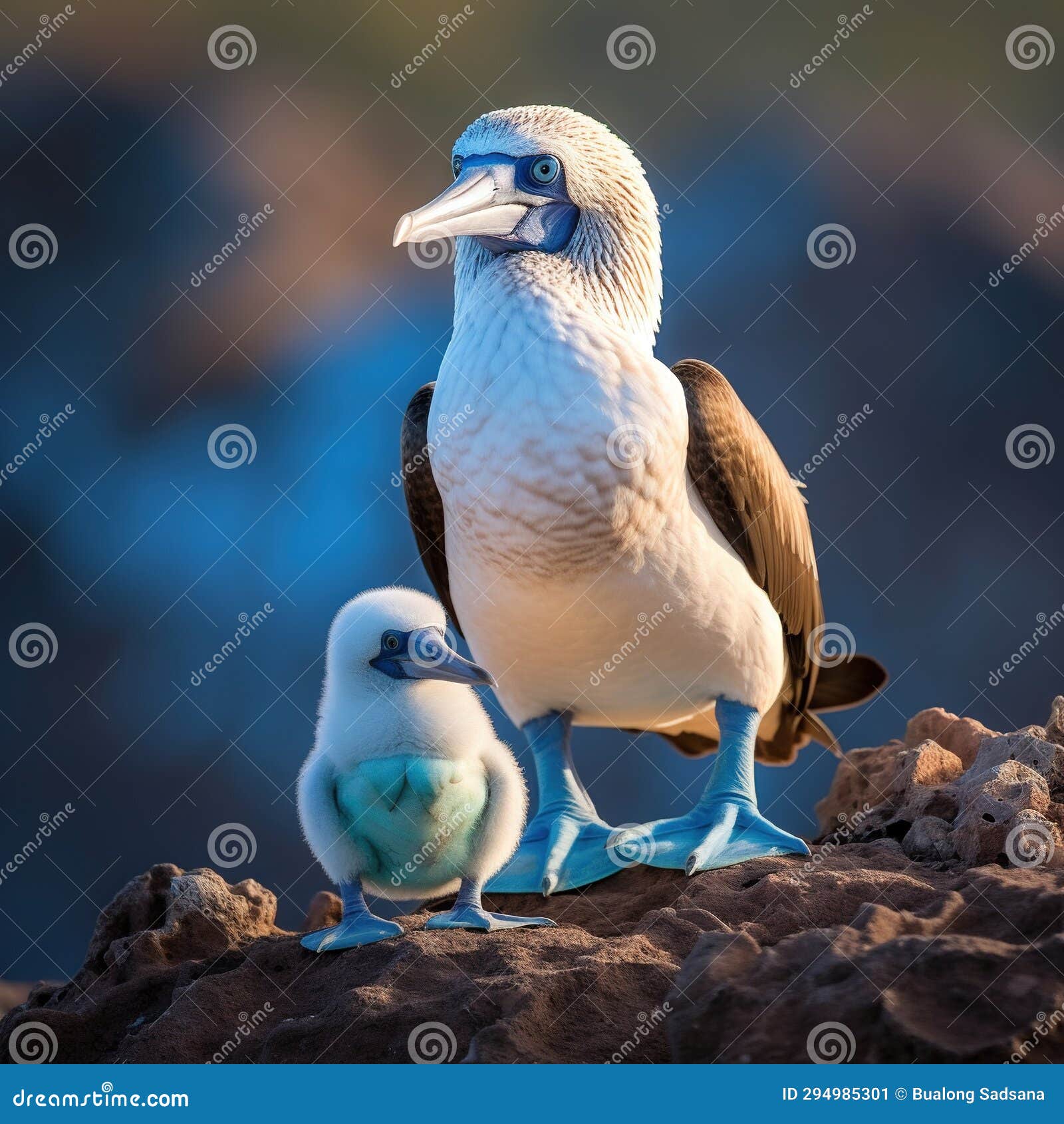 Blue Footed Booby with Chick in the Galapagos Stock Illustration ...