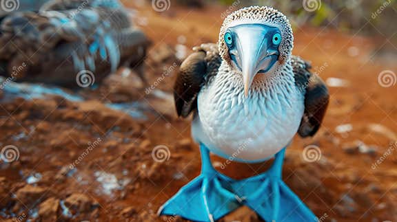 A Blue-footed Booby is Sitting on the Beach Stock Photo - Image of ...