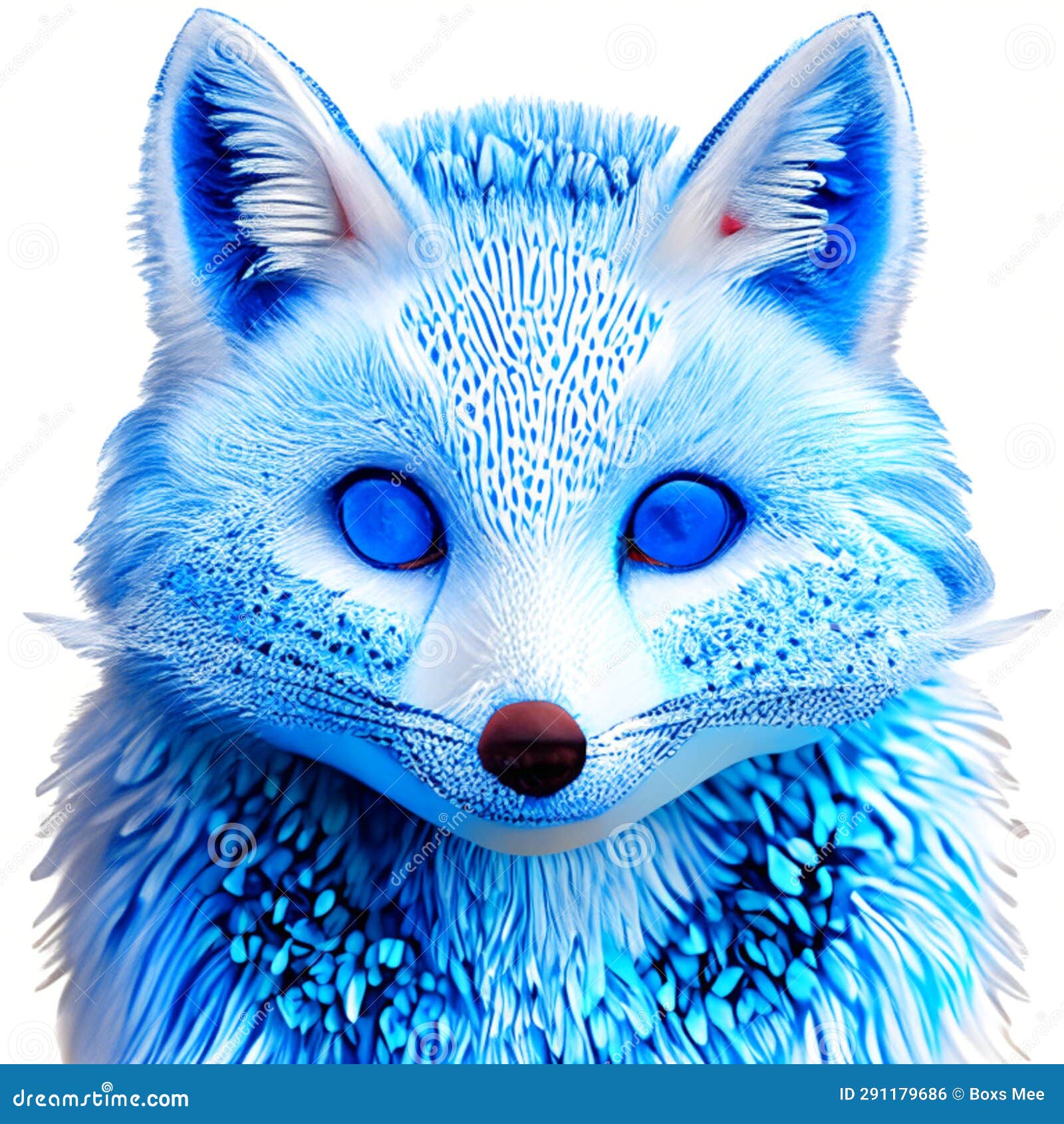 Blue Fox with Blue Eyes on a White Background. 3d Rendering AI ...