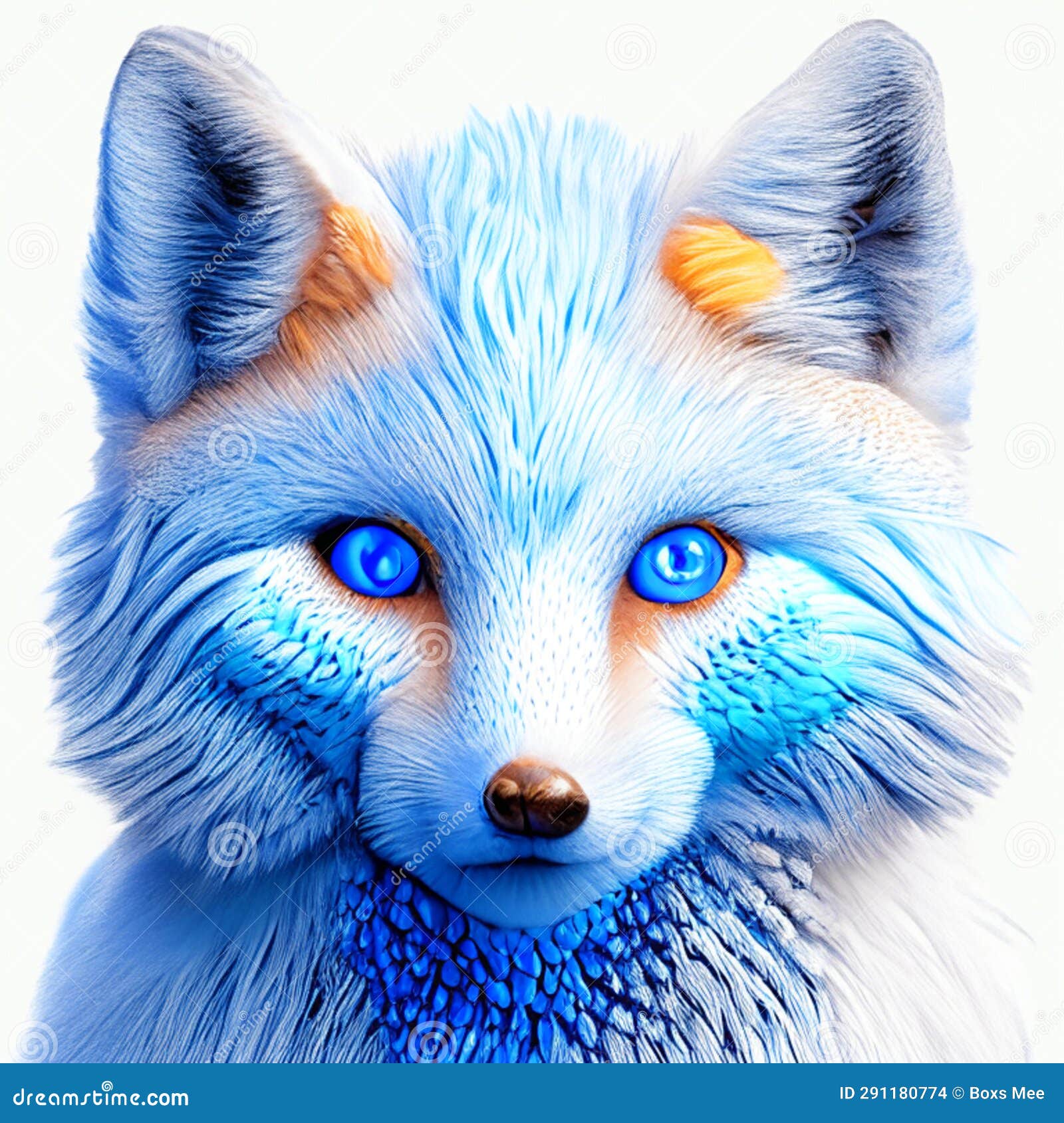 Blue Fox with Blue Eyes on a White Background. 3d Rendering AI ...