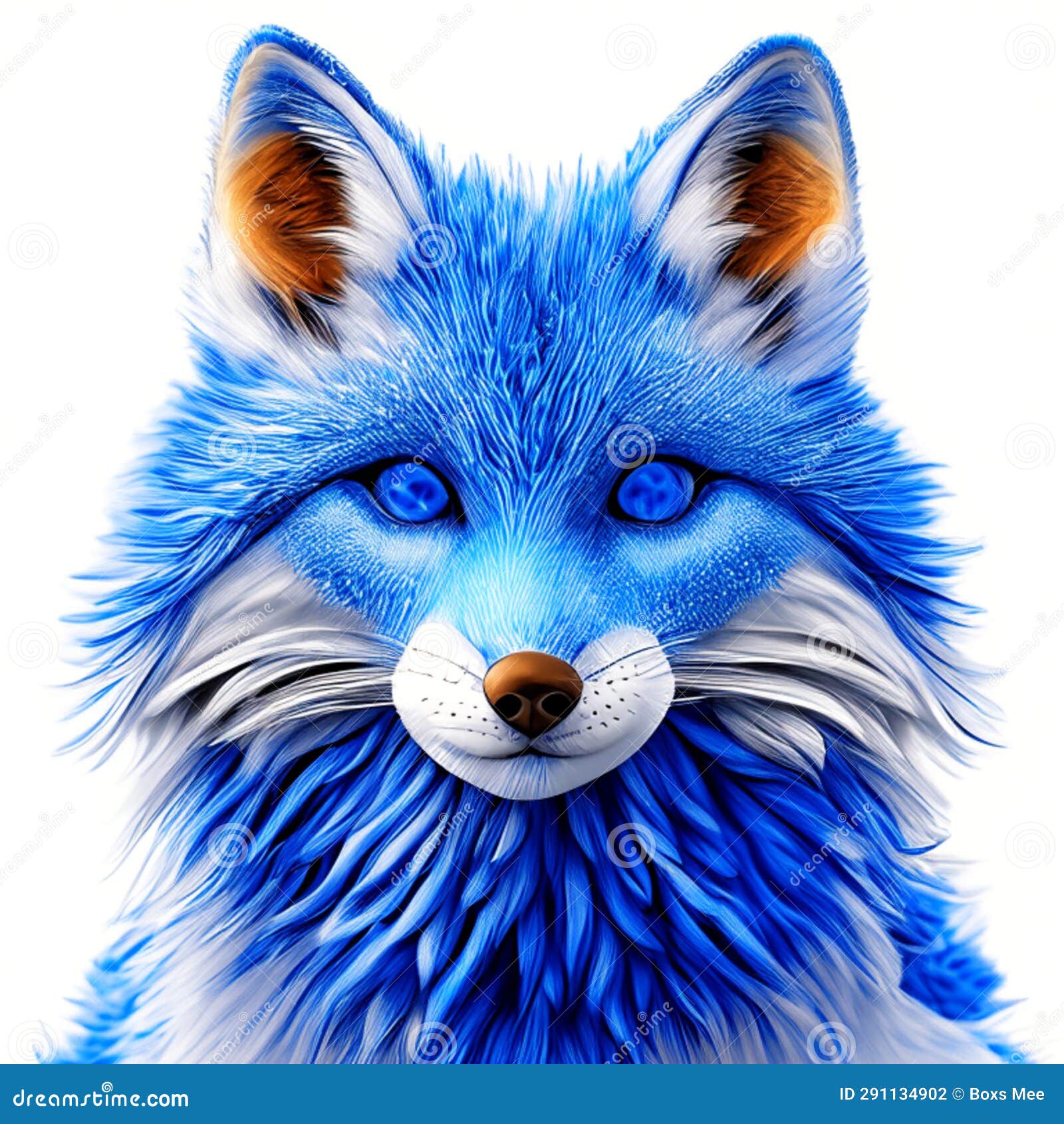 Blue Fox with Blue Eyes on a White Background. 3d Rendering Generative ...