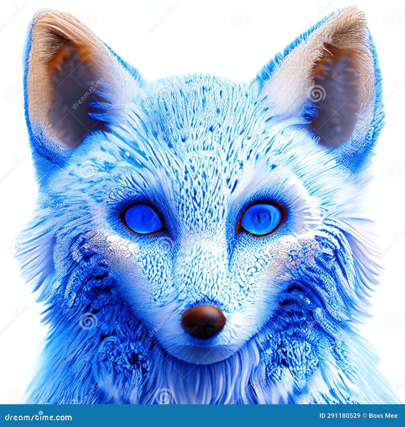 Blue Fox with Blue Eyes on a White Background. 3d Rendering Generative ...