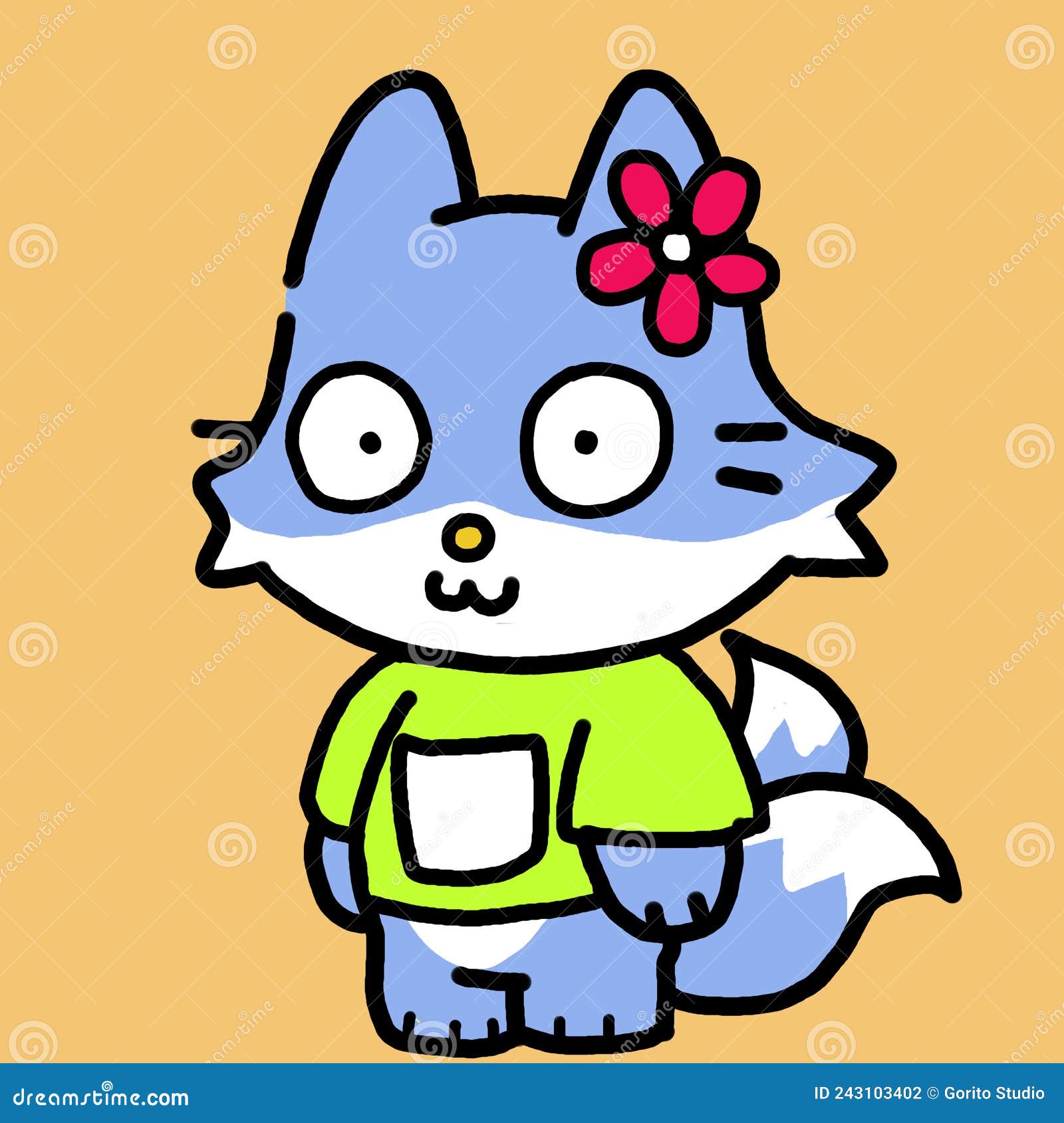 Blue Fox so Cute Wearing Green Stock Illustration - Illustration of ...