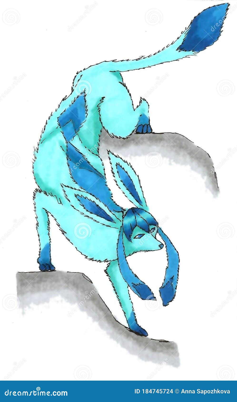 Blue Fox Descending on Stones from a Height. Perspective. Technique ...