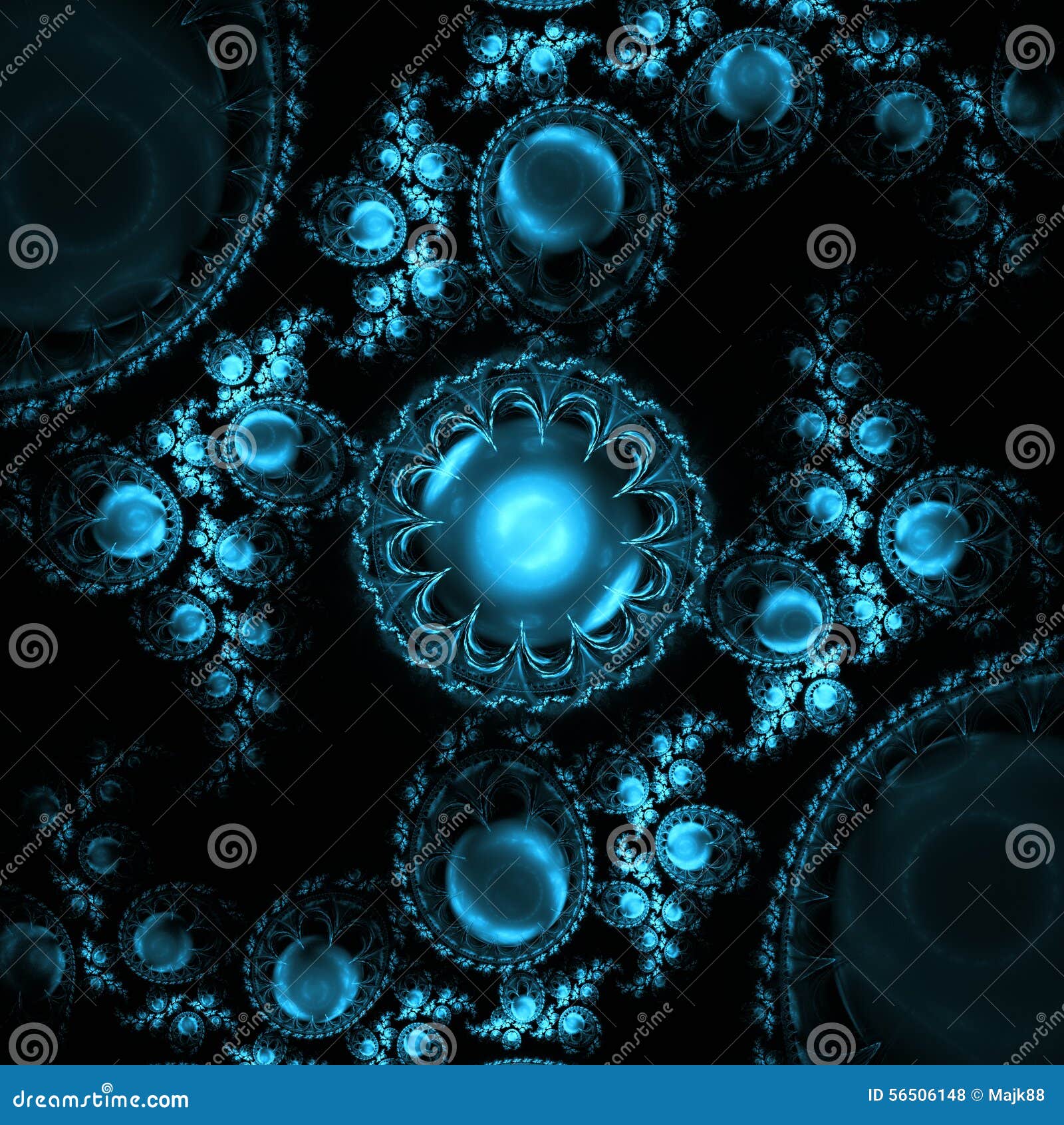 Blue Fractal Art with Gems and Flowers Stock Illustration ...