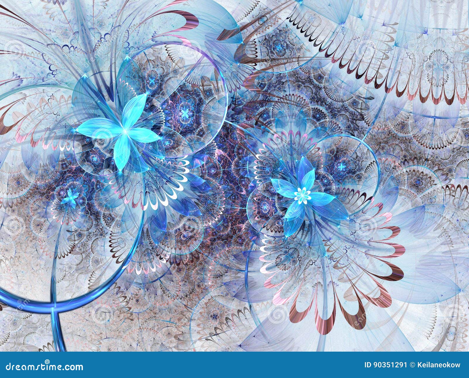Blue Fractal Flowers Stock Illustration Illustration Of Fantasy 90351291