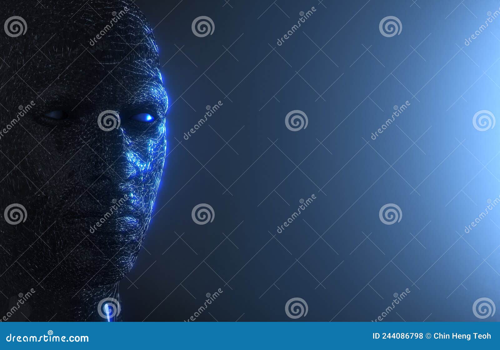 Blue Fragment of a Cyborg Head Construction, Abstract Human Head and ...