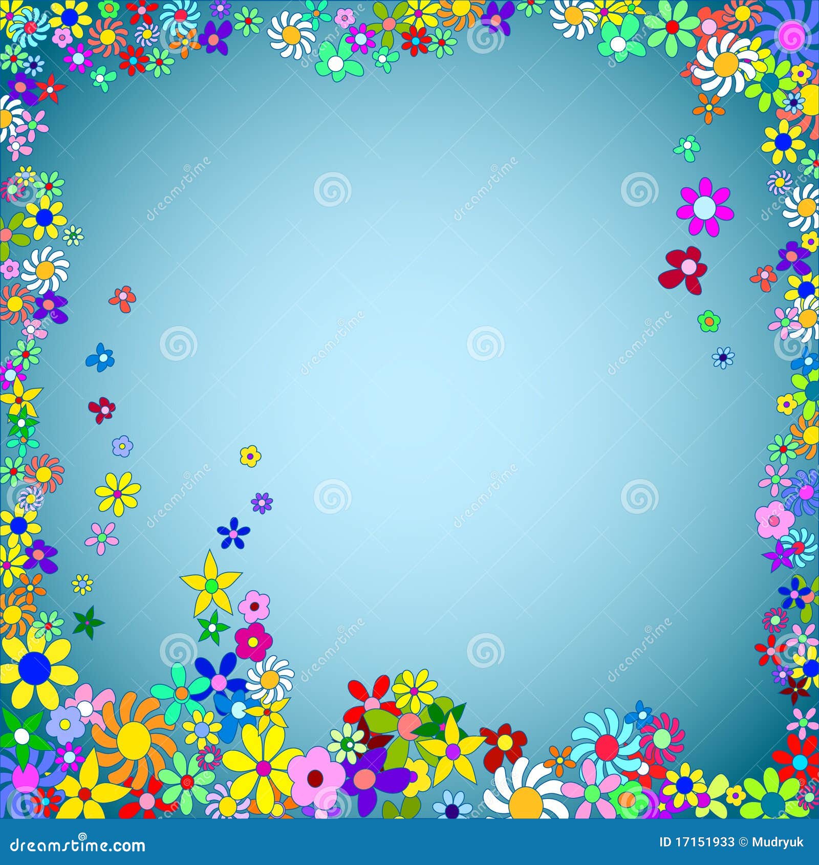 Blue Frame of Colorful Flowers Stock Vector - Illustration of design ...