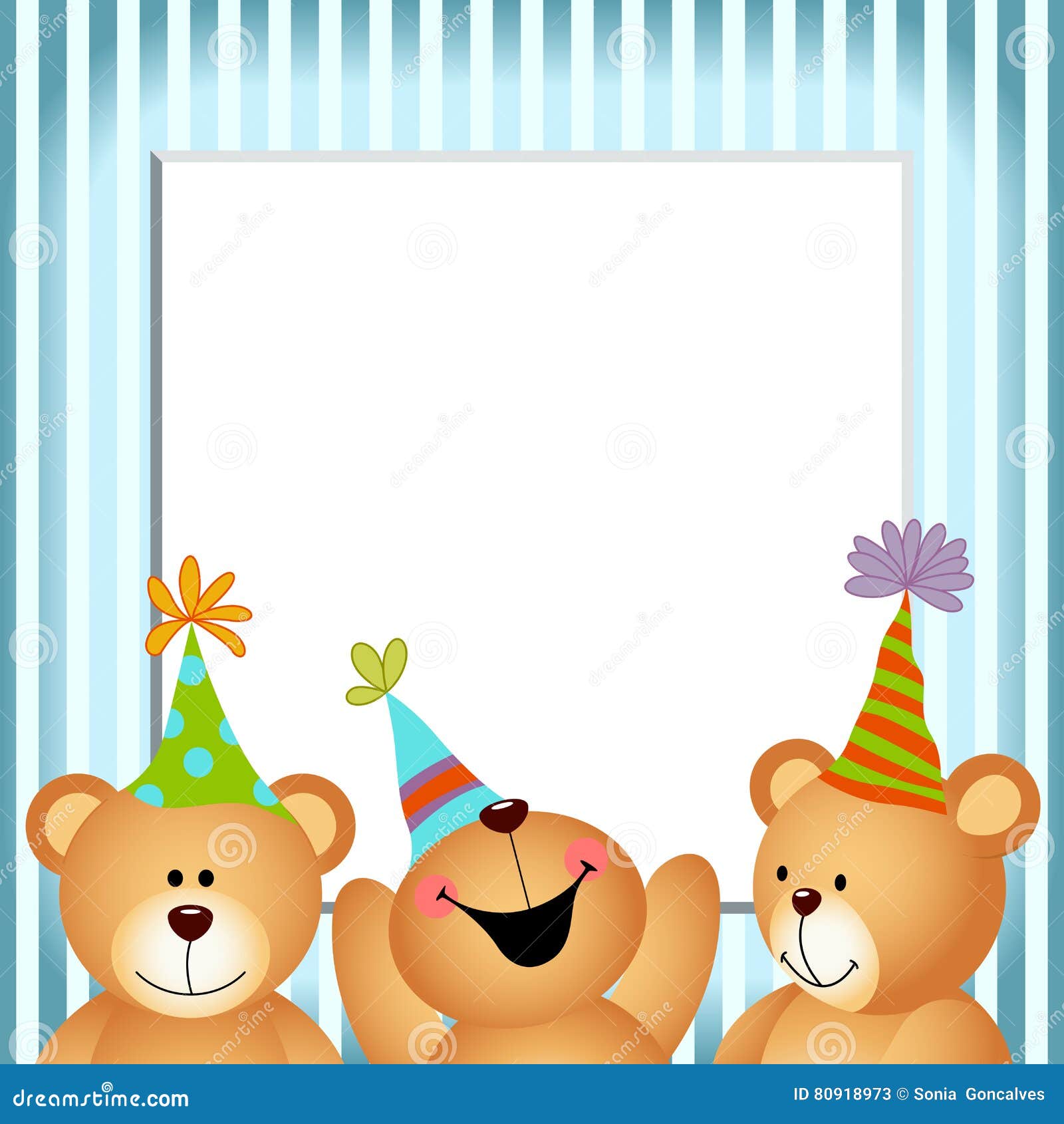 Blue Frame Happy Birthday Teddy Bears Stock Vector - Illustration of ...