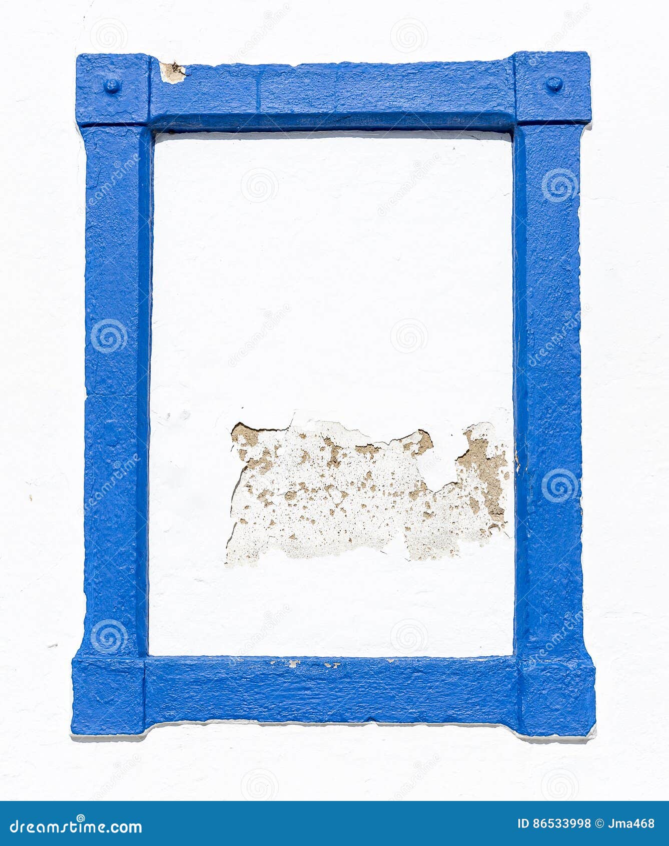 Blue frame on a white wall stock photo. Image of frame - 86533998