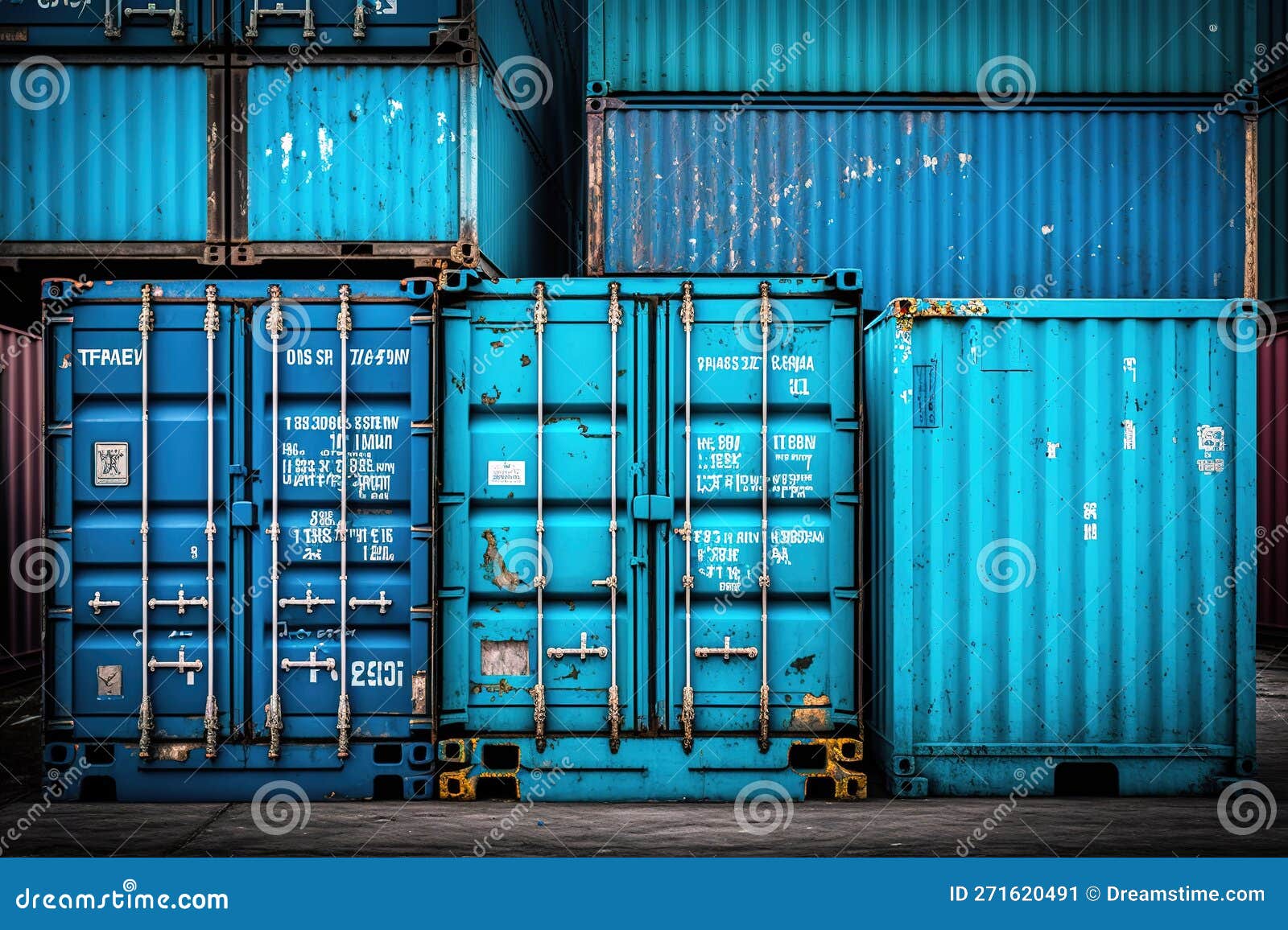 Blue Freight Containers in Harbor. Background for Copy Space Stock ...