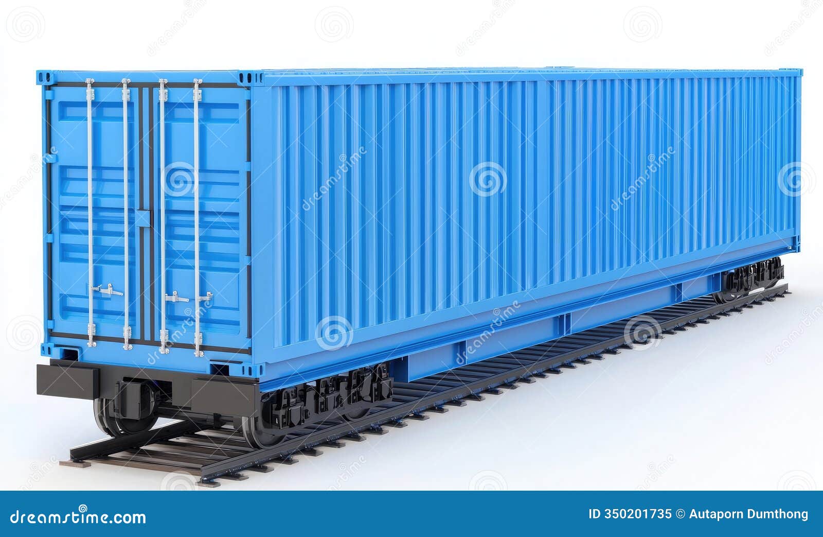 A Blue Freight Train Container on Tracks, Showcasing Modern Cargo ...