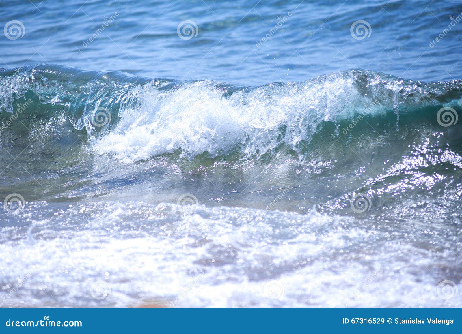 Blue Fresh Water Whitecap Waves Wash Ashore Onto a Sandy Beach. Stock ...