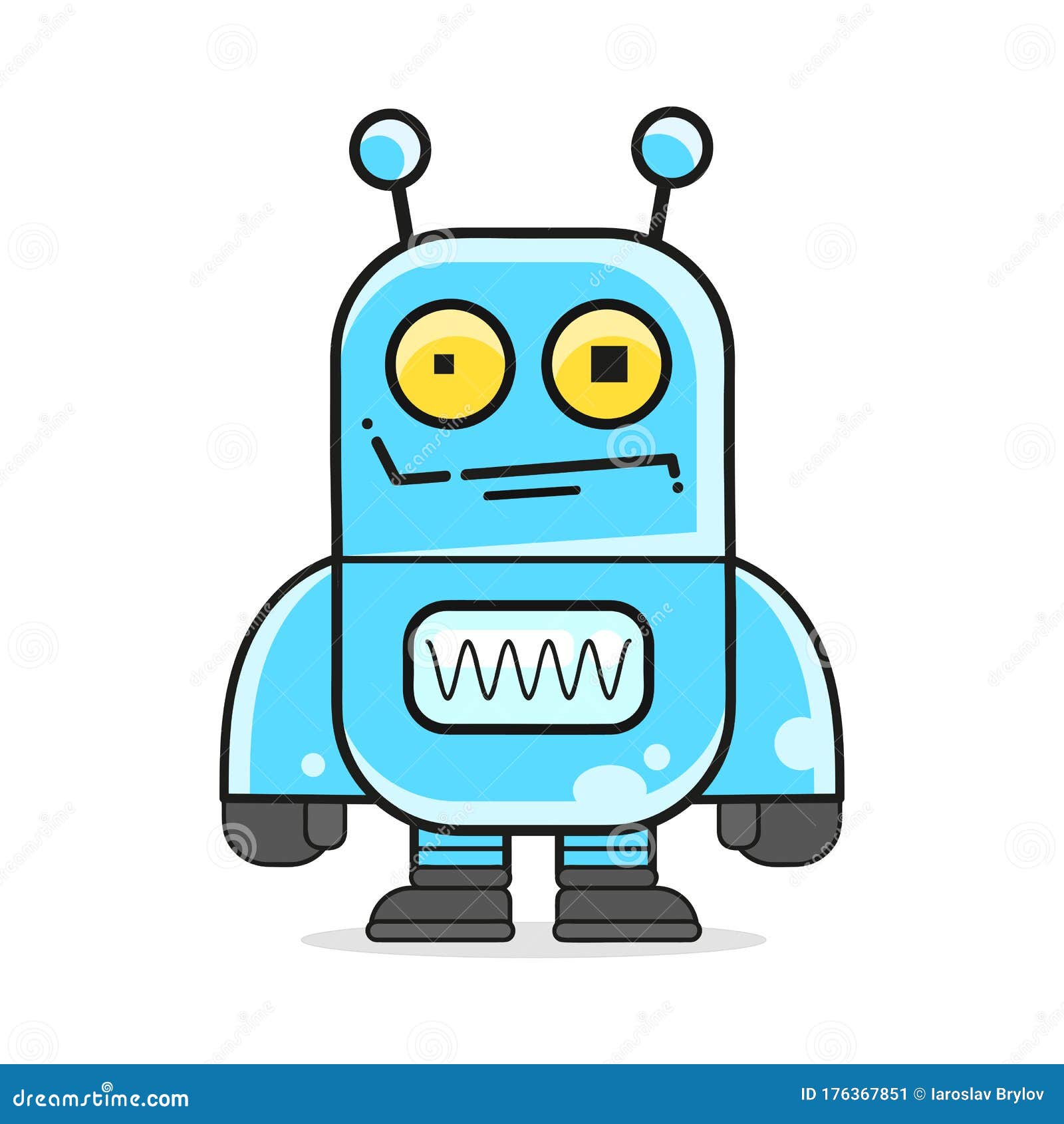 Blue Friendly Android Robot Character with Two Antennas Vector Cartoon ...