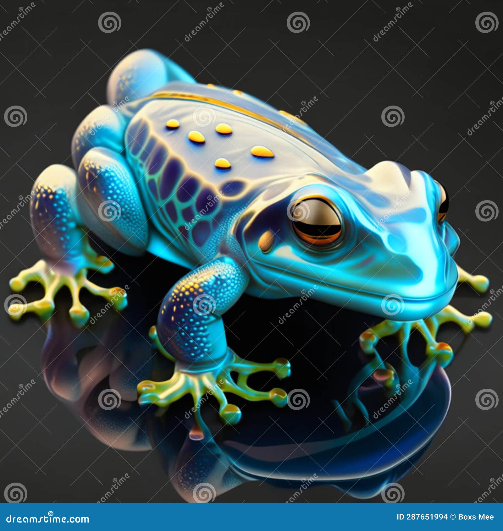 Blue Frog on a Black Background with Reflection. 3d Illustration Stock ...