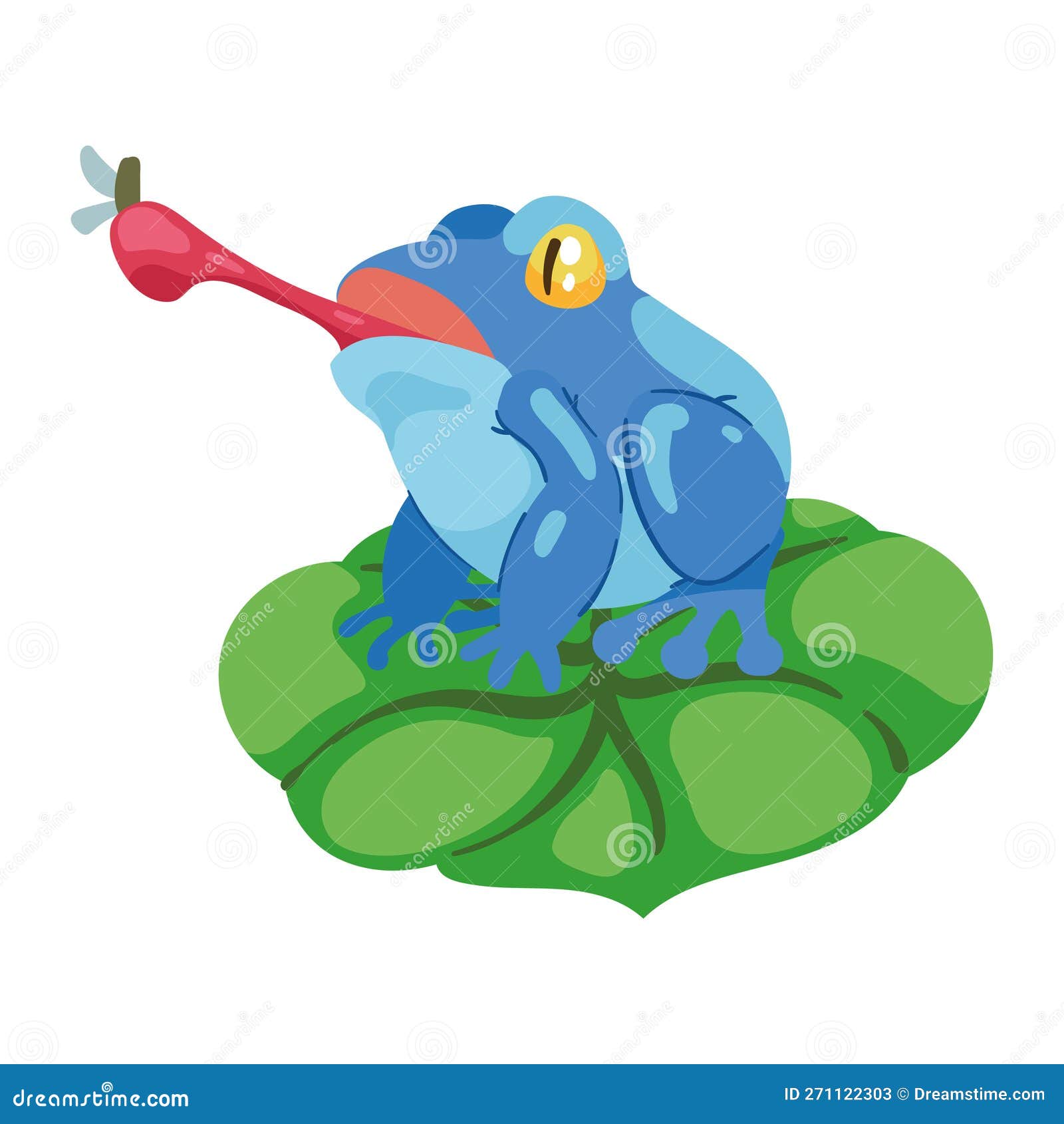 Blue frog eating fly stock vector. Illustration of blue - 271122303