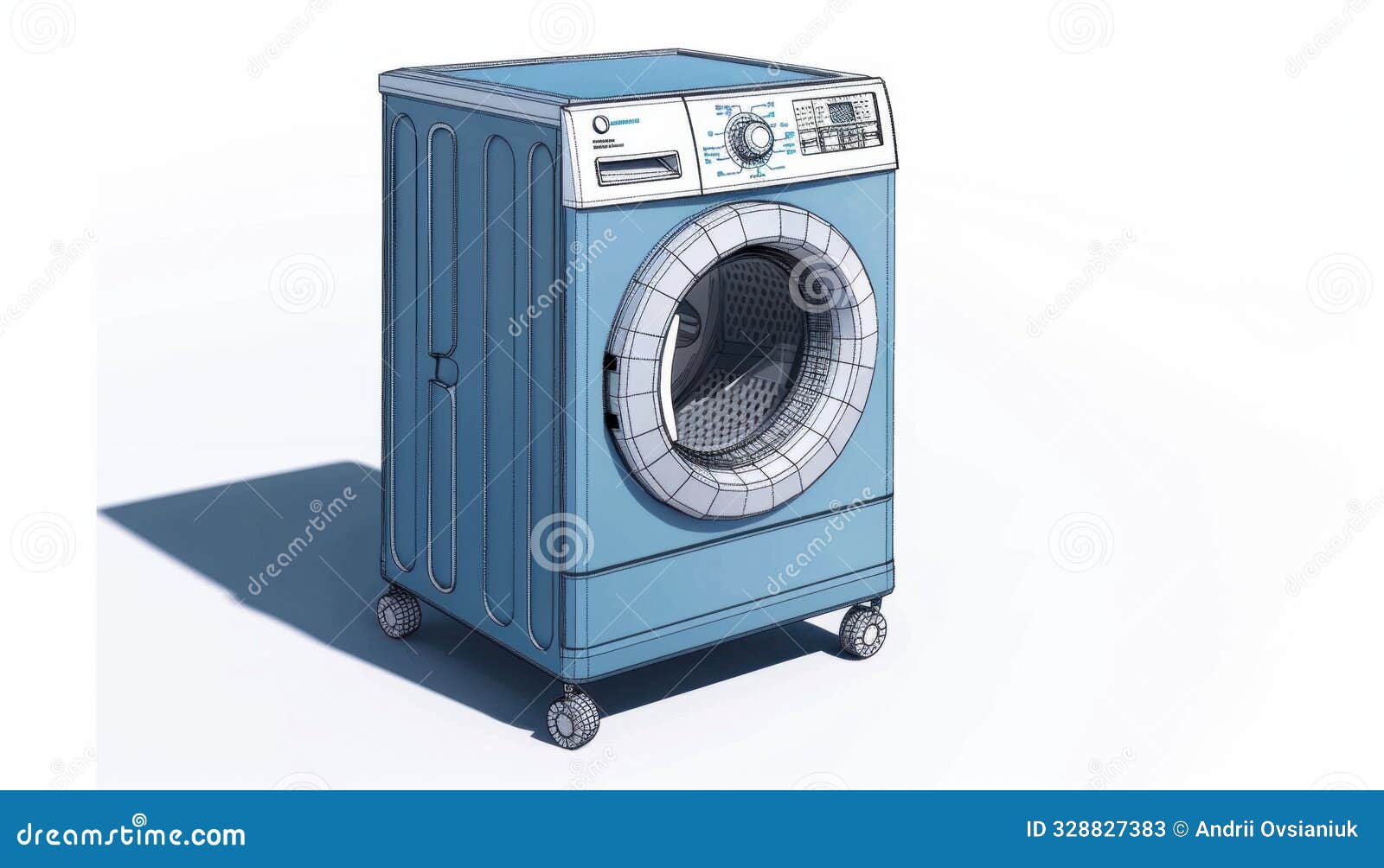 Blue Front Loading Washing Machine with Control Panel and Wheels Stock ...
