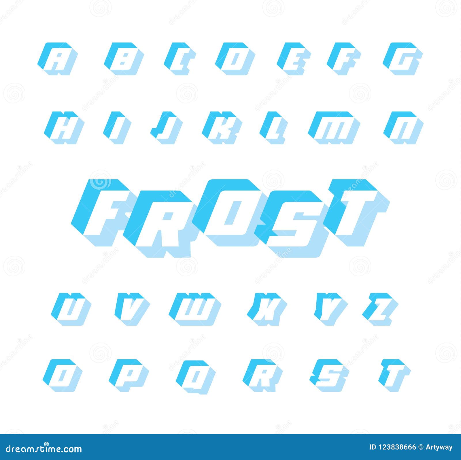 Blue Frost Font Vector Geometric Alphabet 3d Letters With Shadow Bold And Italic Square
