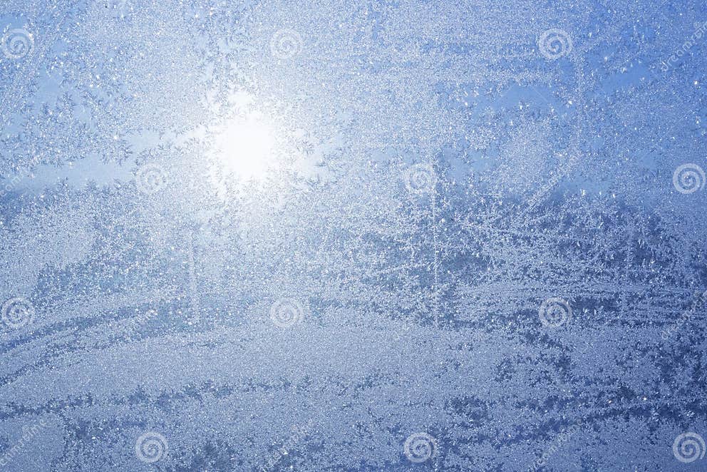 Blue Frost Pattern on Window at Winter Stock Photo - Image of seasonal ...