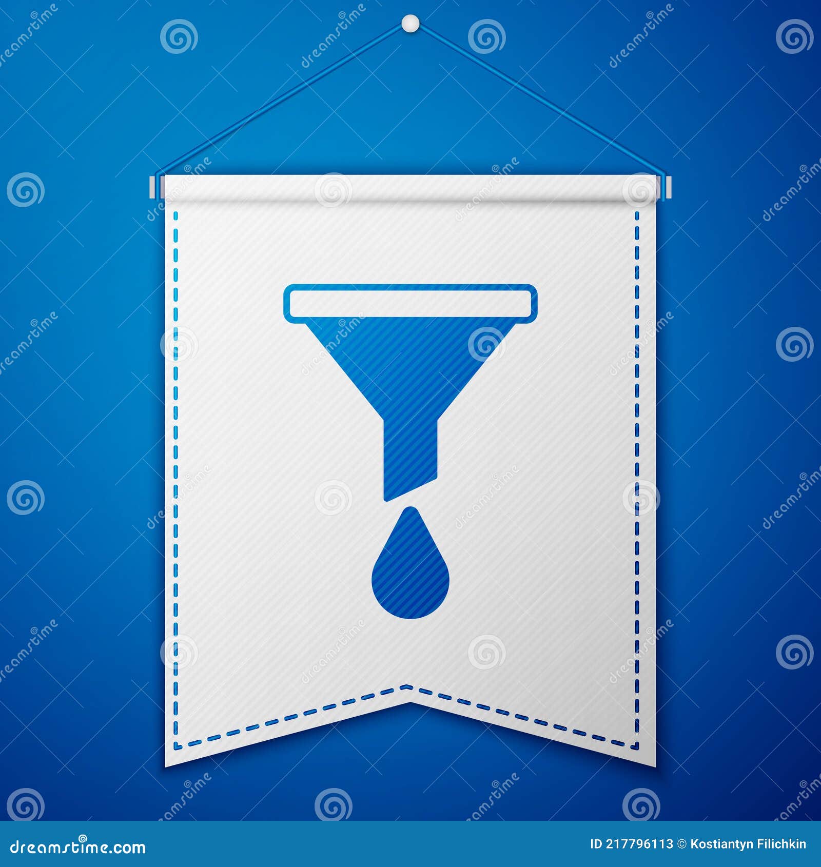 Blue Funnel or Filter Icon Isolated on Blue Background. White Pennant ...