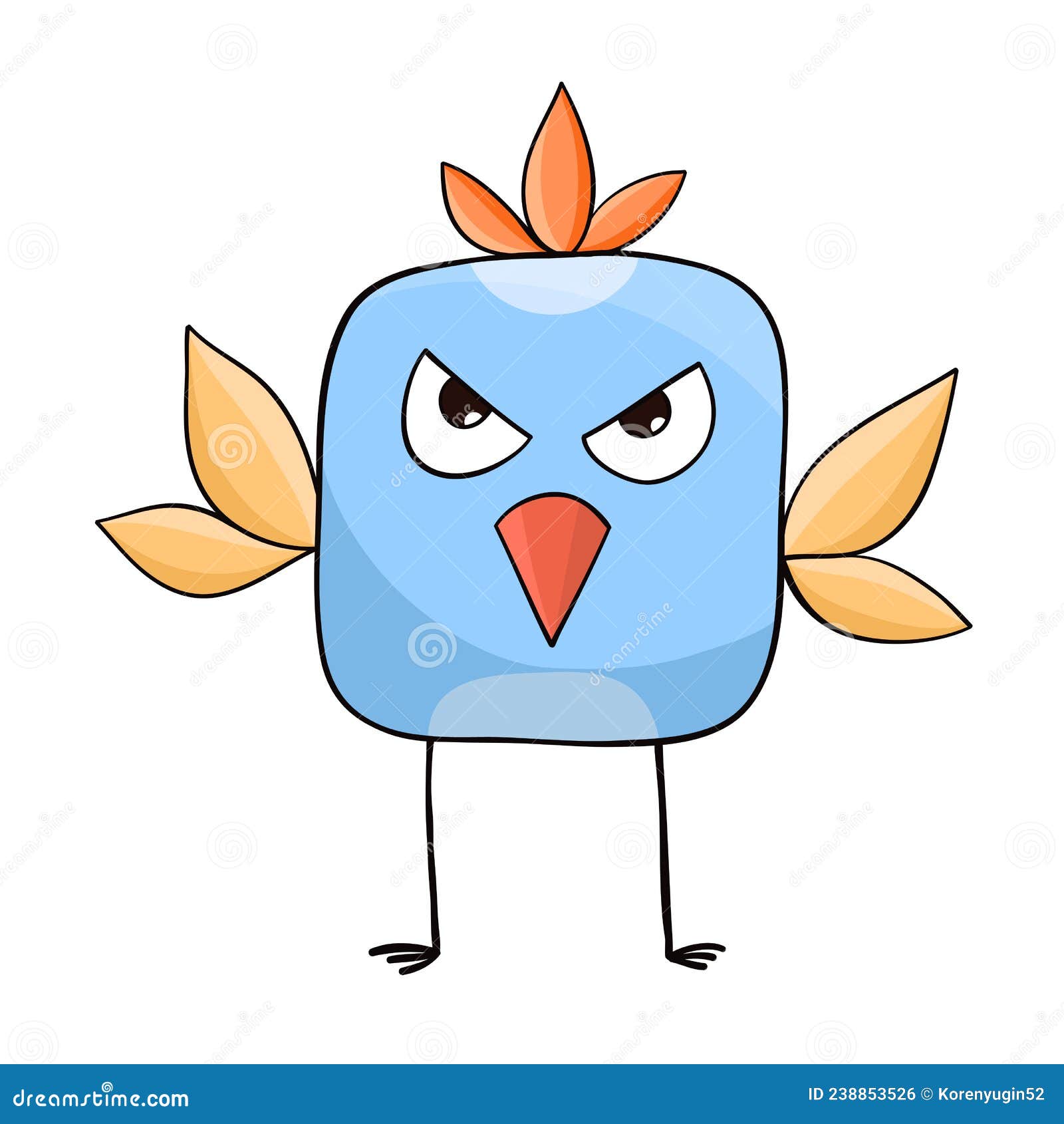 Blue Funny Cartoon Bird Hand Drawn for Design Stock Vector ...