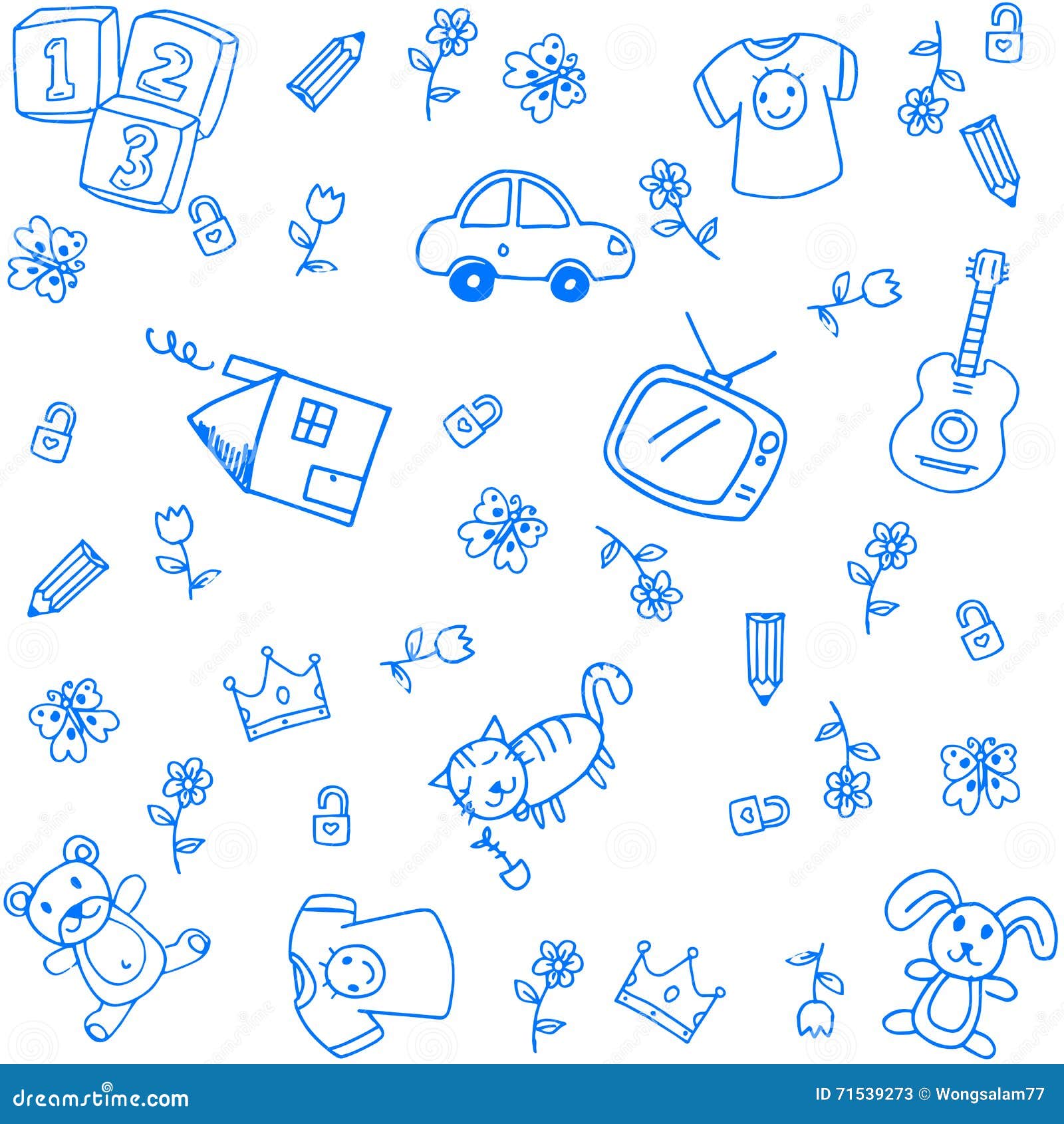 Blue funny draw doodle stock vector. Illustration of doodle - 71539273