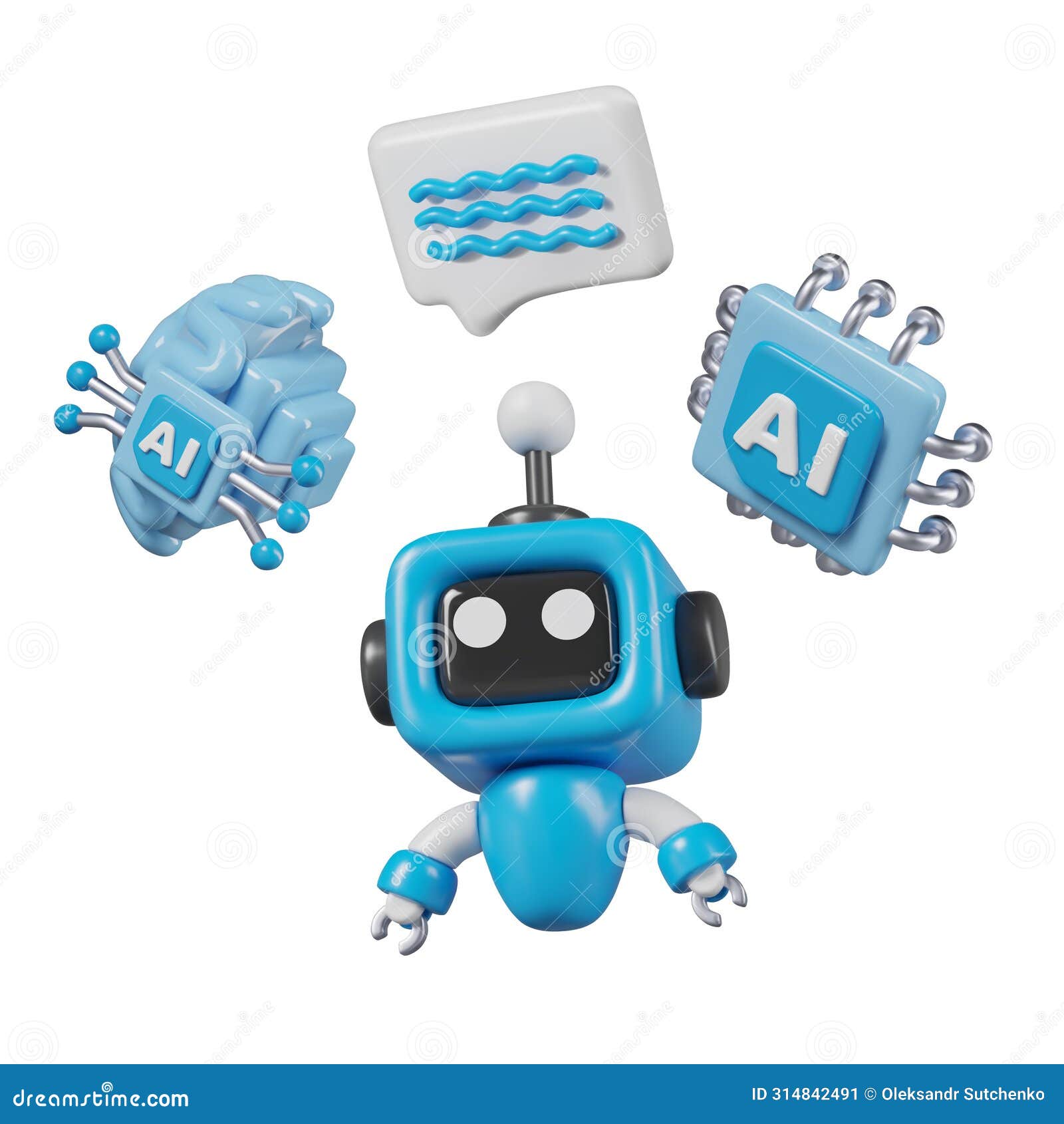 Blue Funny Mini Bot, Brain with Machine Control, Processor with AI ...