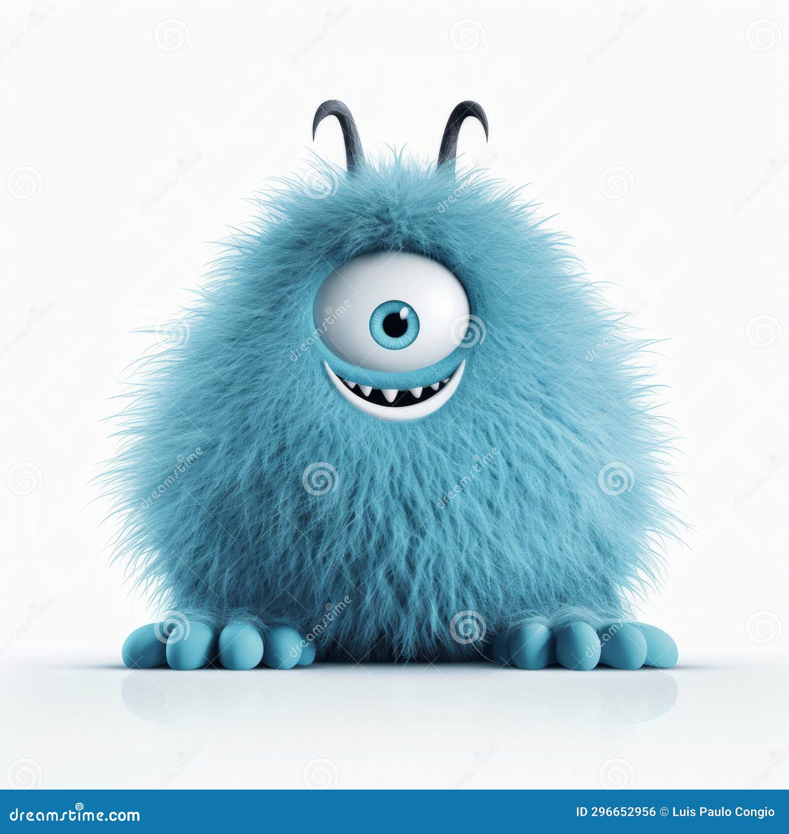 Blue Furry Monster Sitting on White Floor Stock Photo - Image of furry ...