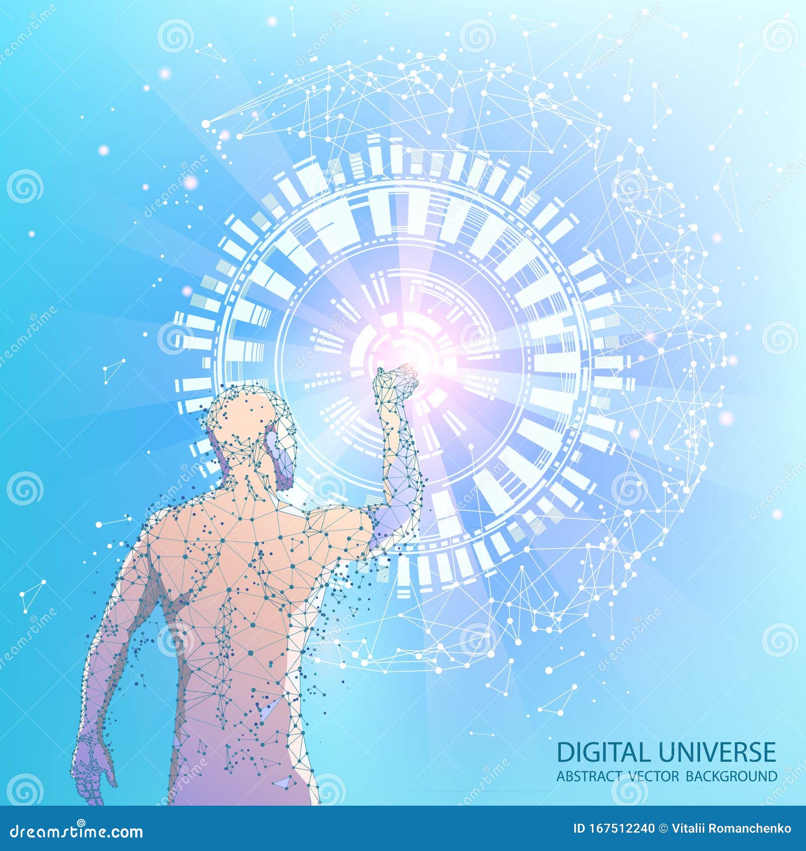 Blue Futuristic Background. Vector. Human Contour. The Touch Of A Human ...