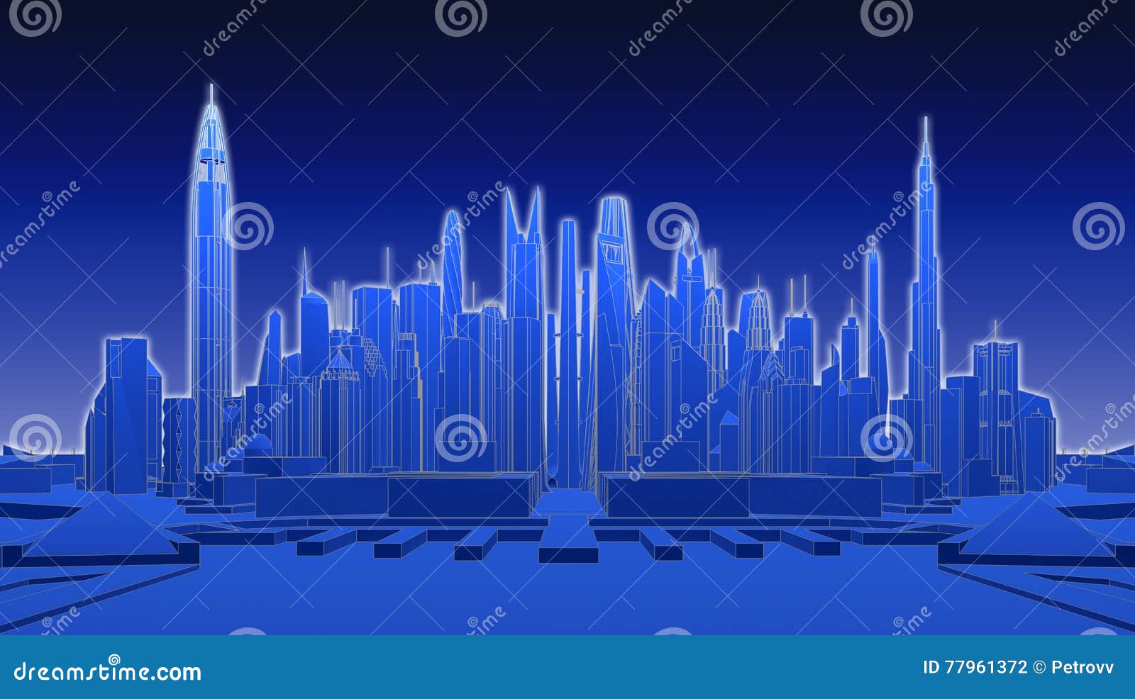 Blue Futuristic City. 3d Rendering Stock Illustration - Illustration of ...